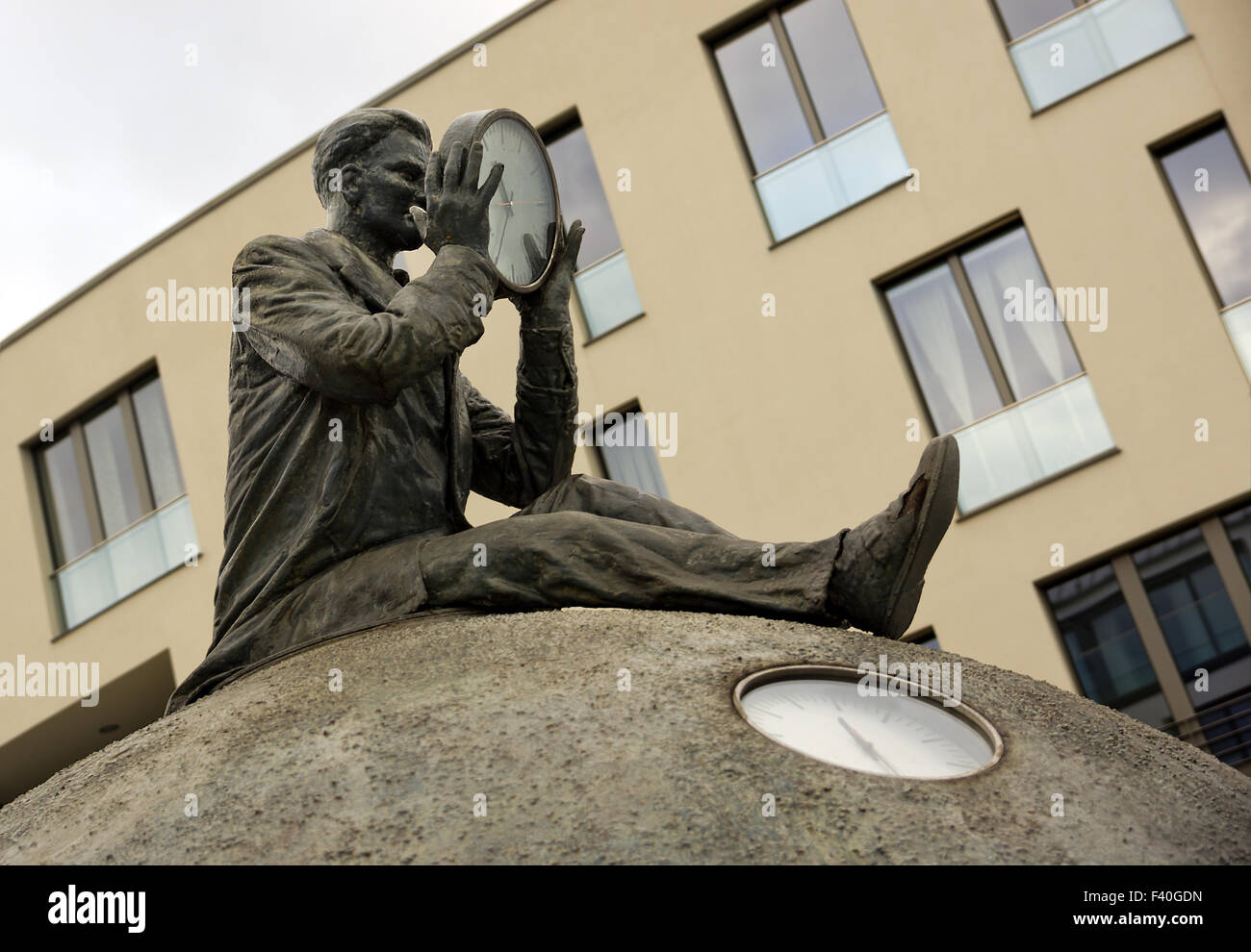 Monument to the time traveler in Magdeburg Stock Photo - Alamy