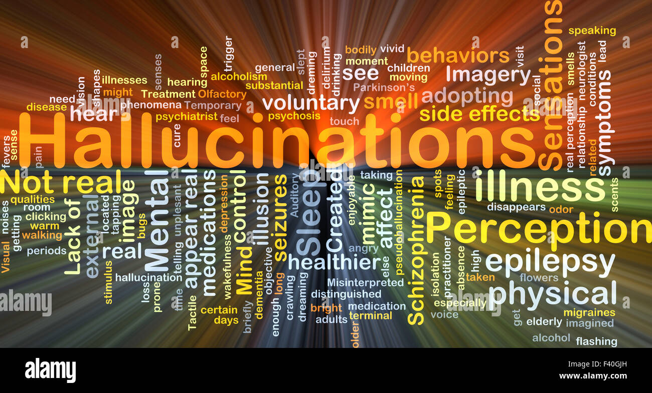 Background concept wordcloud illustration of hallucination glowing ...