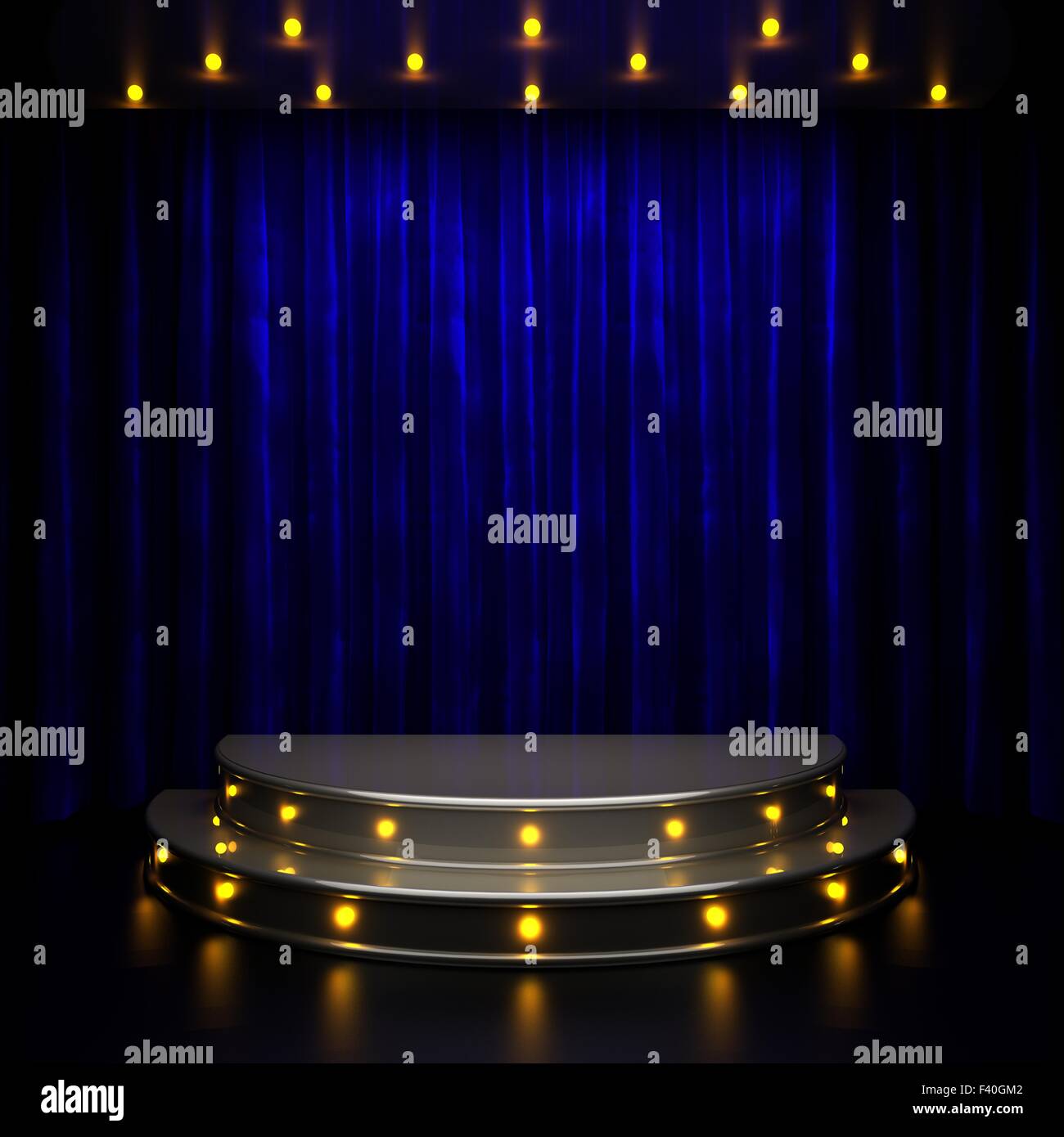 blue curtain stage with lights Stock Photo - Alamy