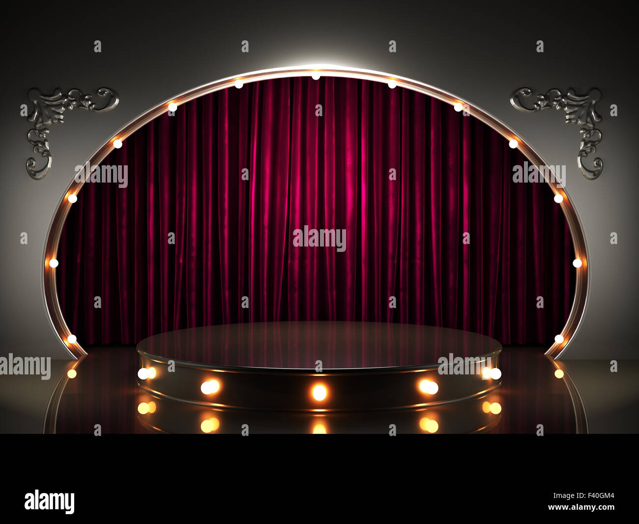 red curtain stage with lights Stock Photo - Alamy