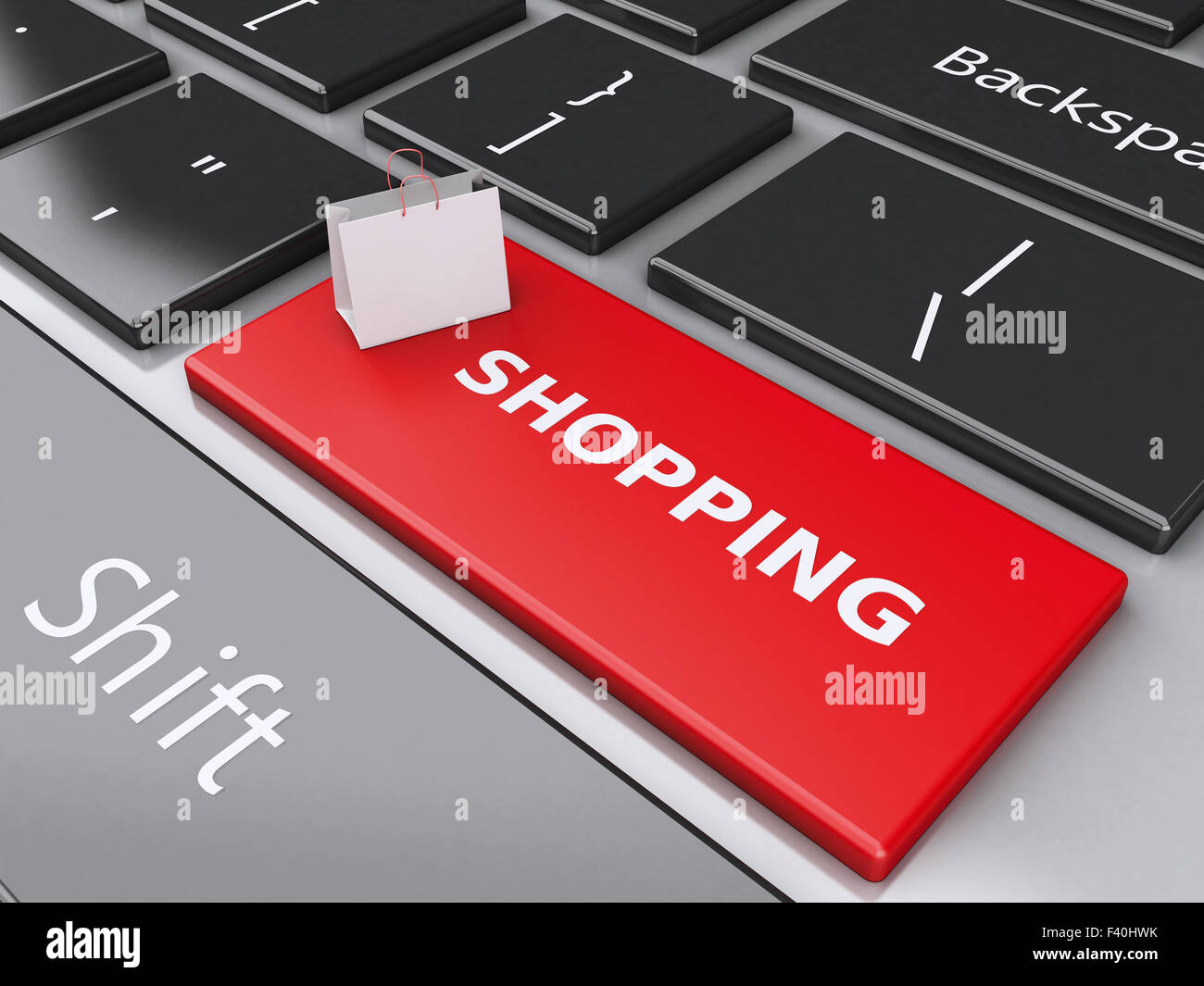 3d Shopping bag on computer keyboard Stock Photo - Alamy