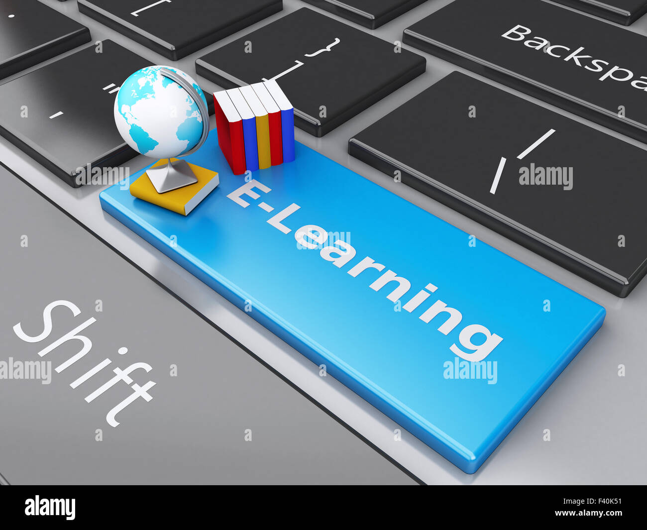 3d Books on the computer keyboard Stock Photo - Alamy