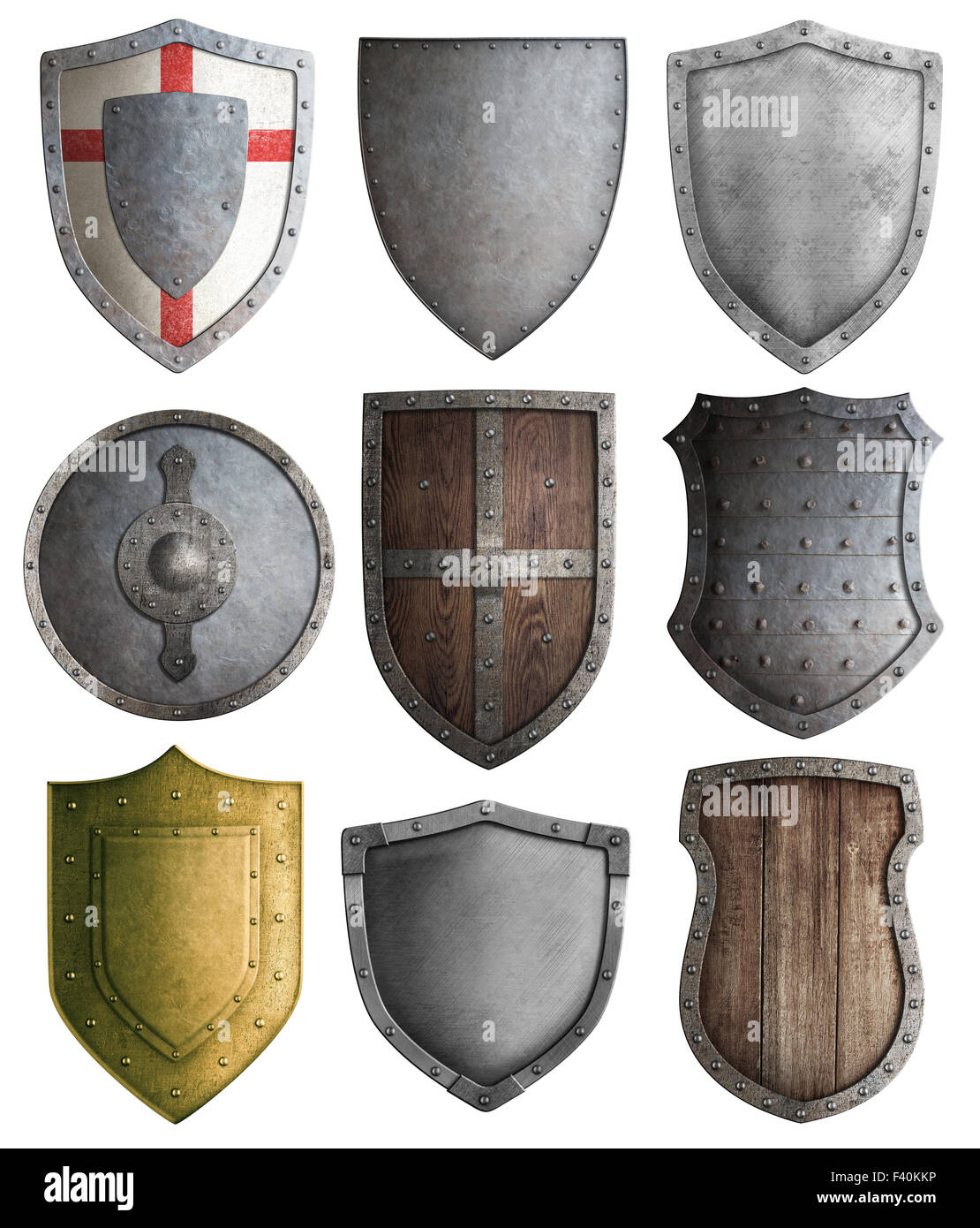 various knight shields set isolated Stock Photo - Alamy