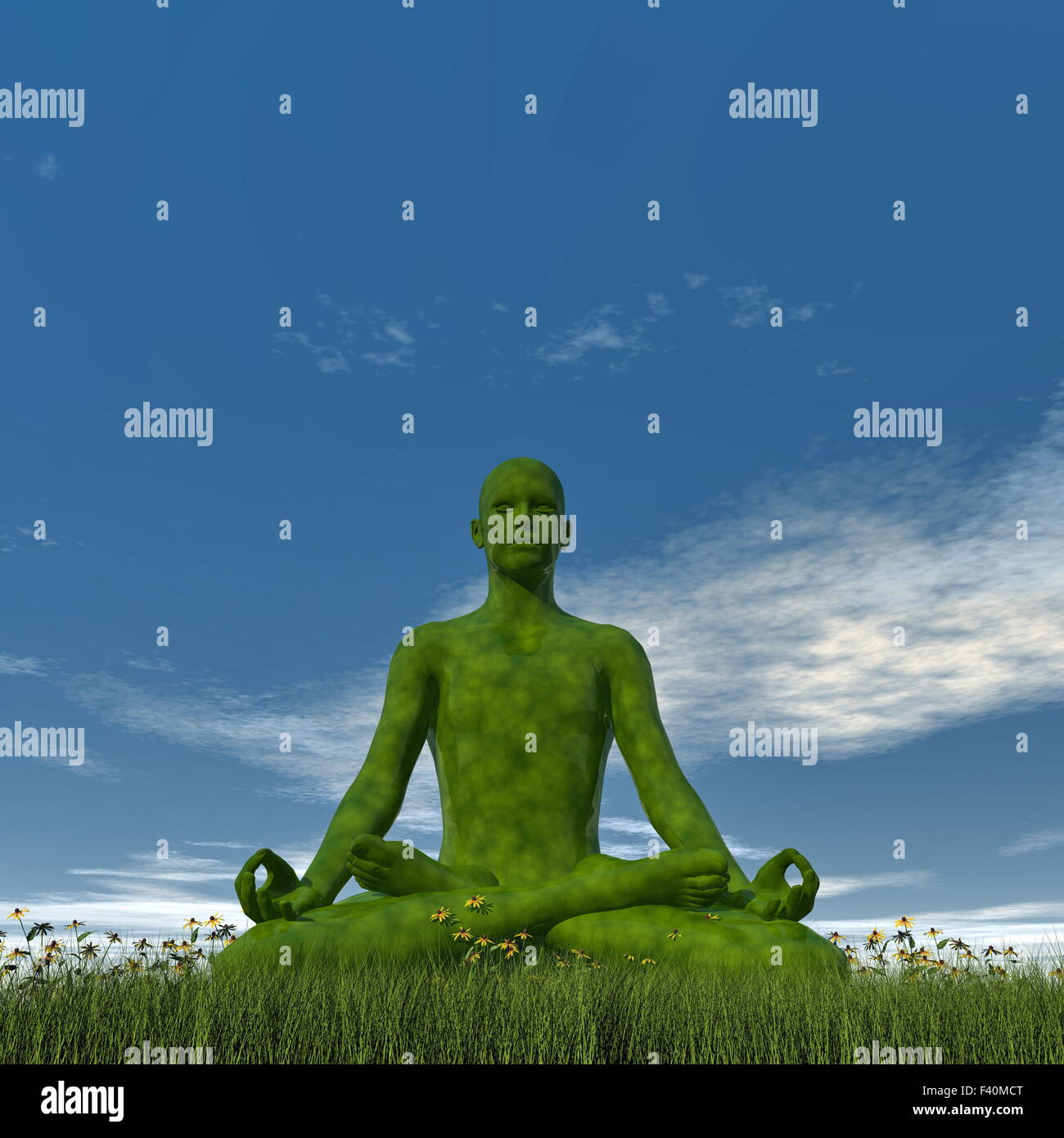Green meditation - 3D render Stock Photo - Alamy