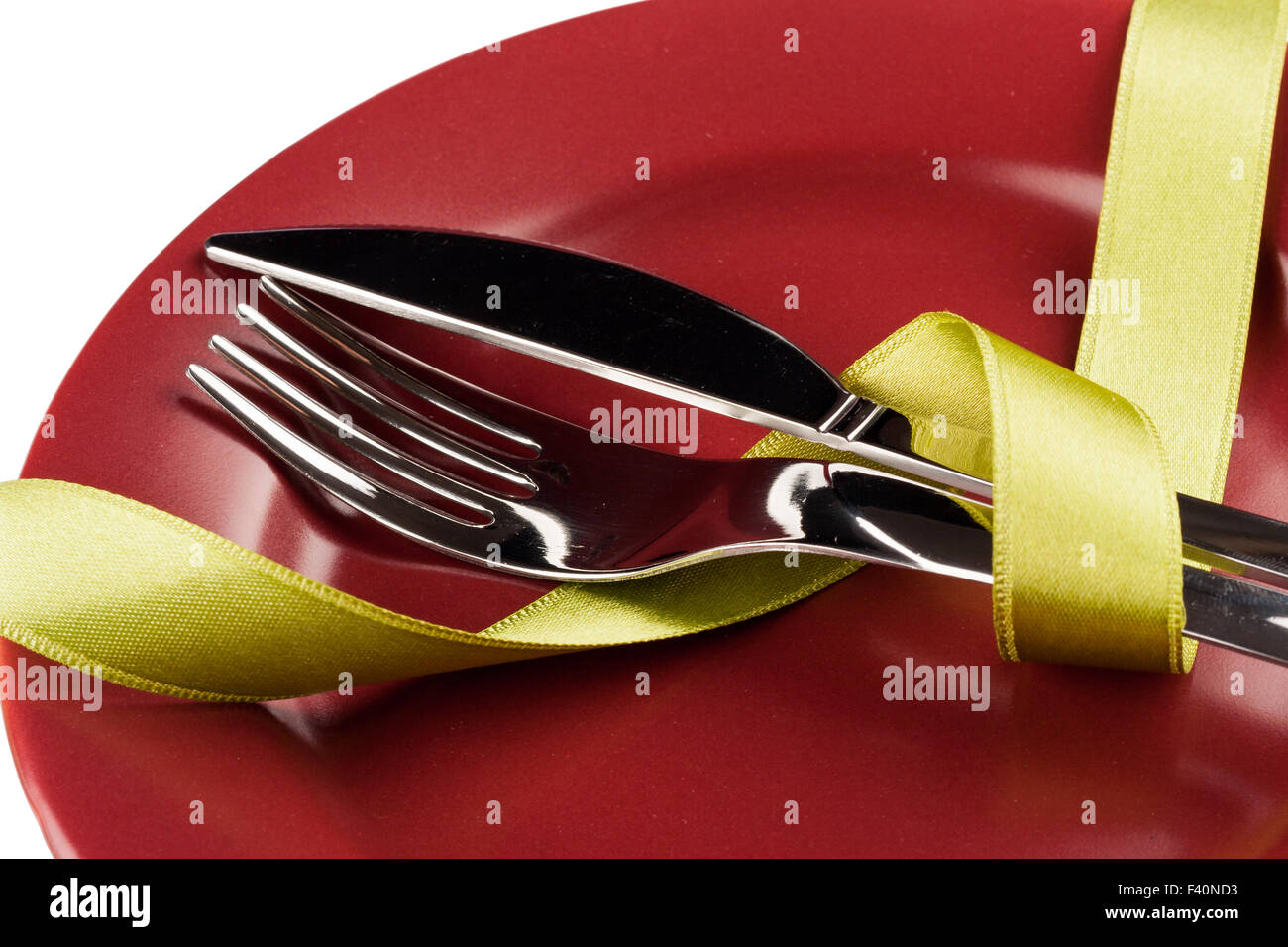 table setting with green ribbon Stock Photo - Alamy