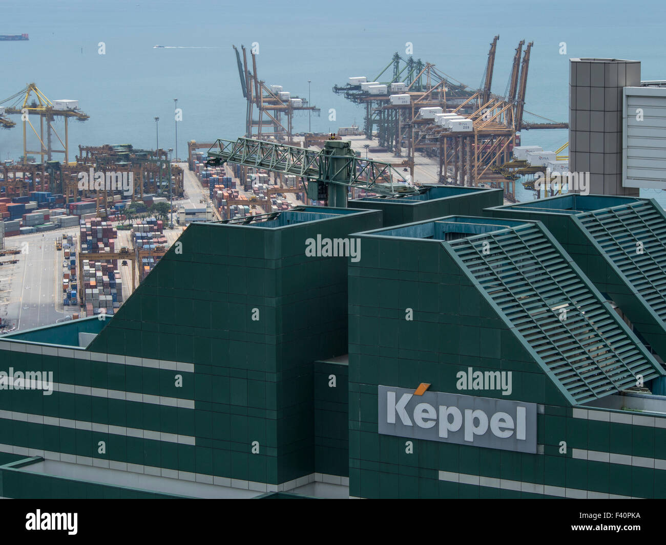 View of the harbour and container terminal in Singapore, with Keppel ...