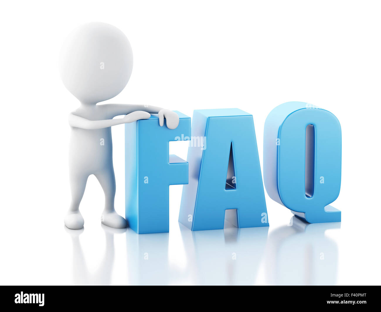 3d white person standing next to FAQ Stock Photo - Alamy