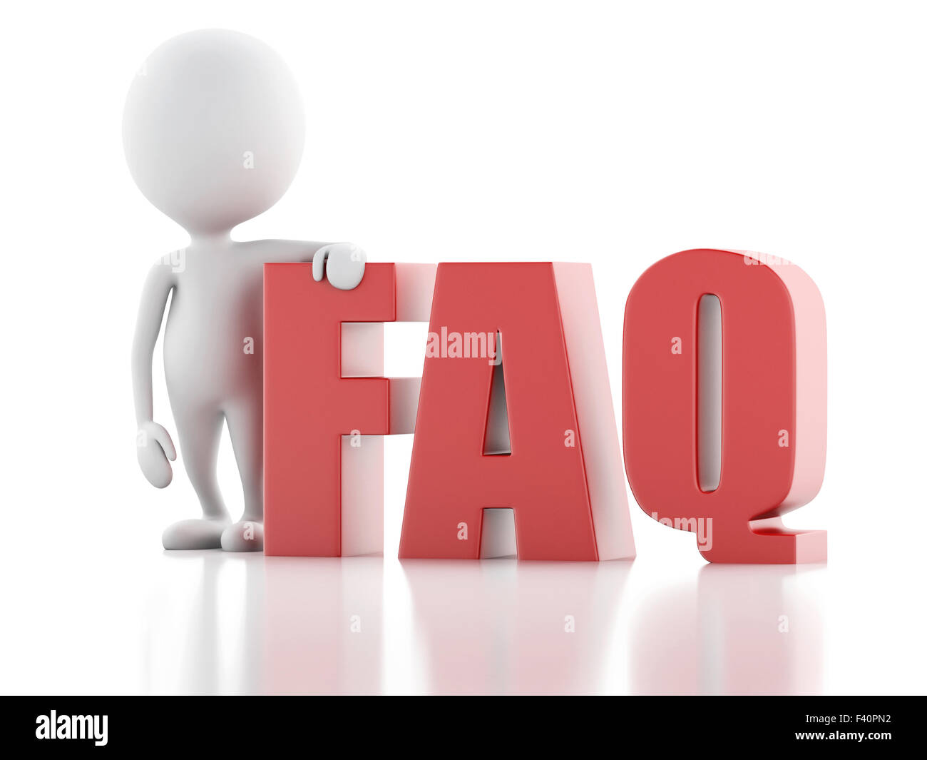 3d white person standing next to FAQ Stock Photo - Alamy