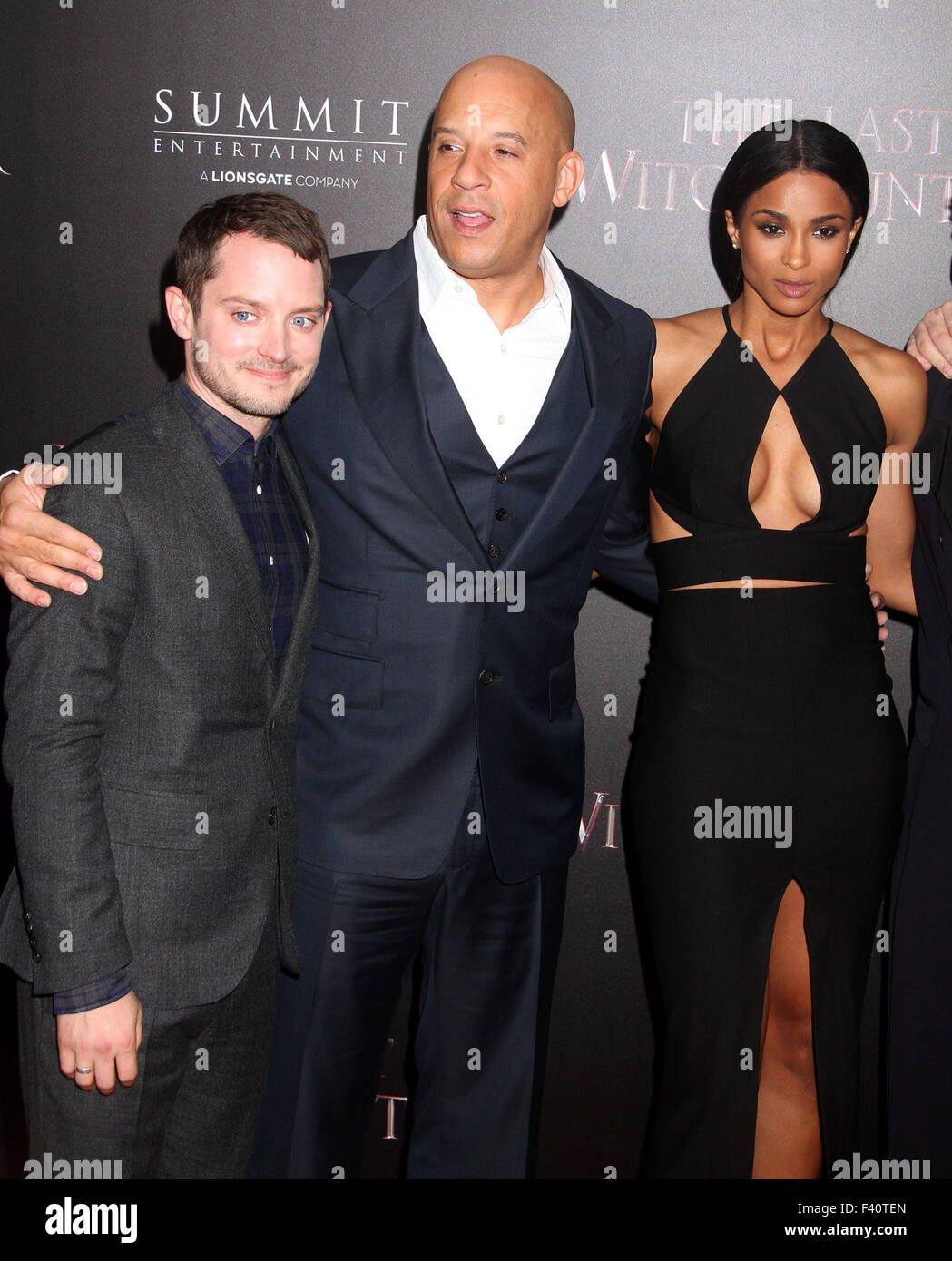New York, USA. 13th Oct, 2015. Actors ELIJAH WOOD, VIN DIESEL and CIARA ...