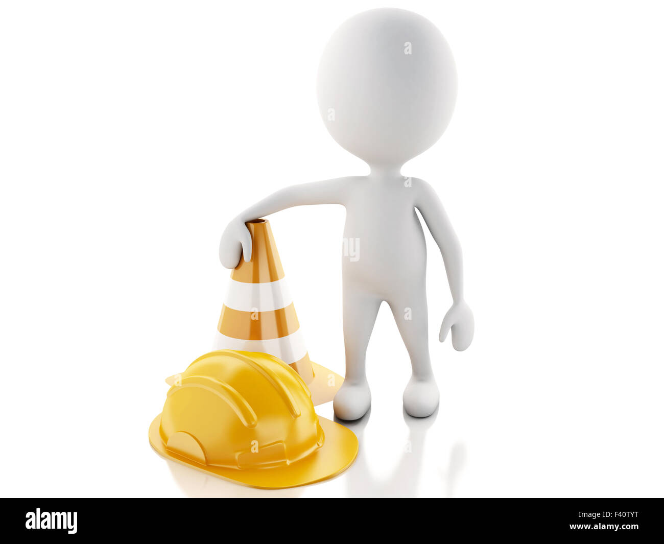 3d white people stop sign with helmet Stock Photo - Alamy