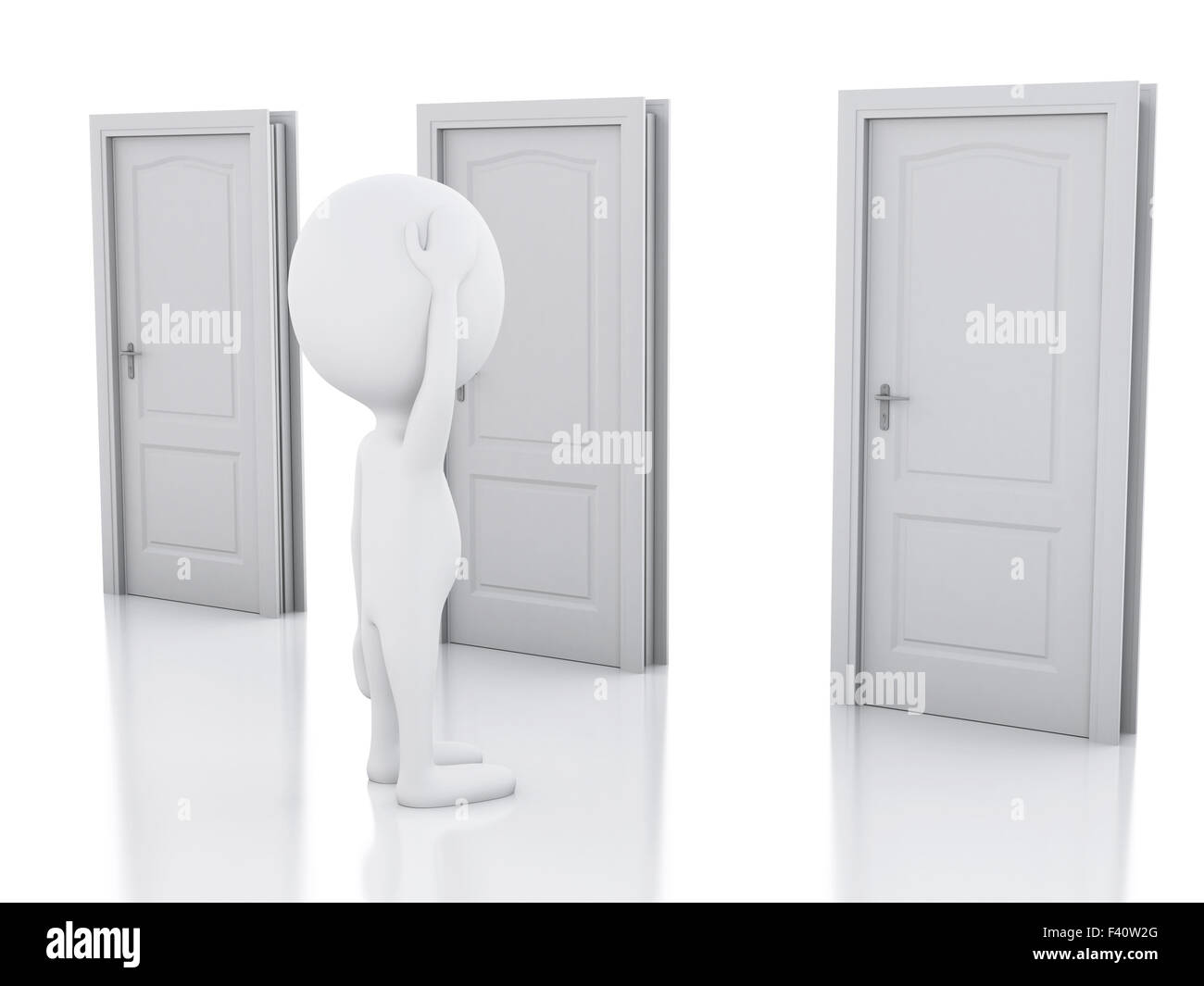 3d white people and three doors, doubtful Stock Photo - Alamy