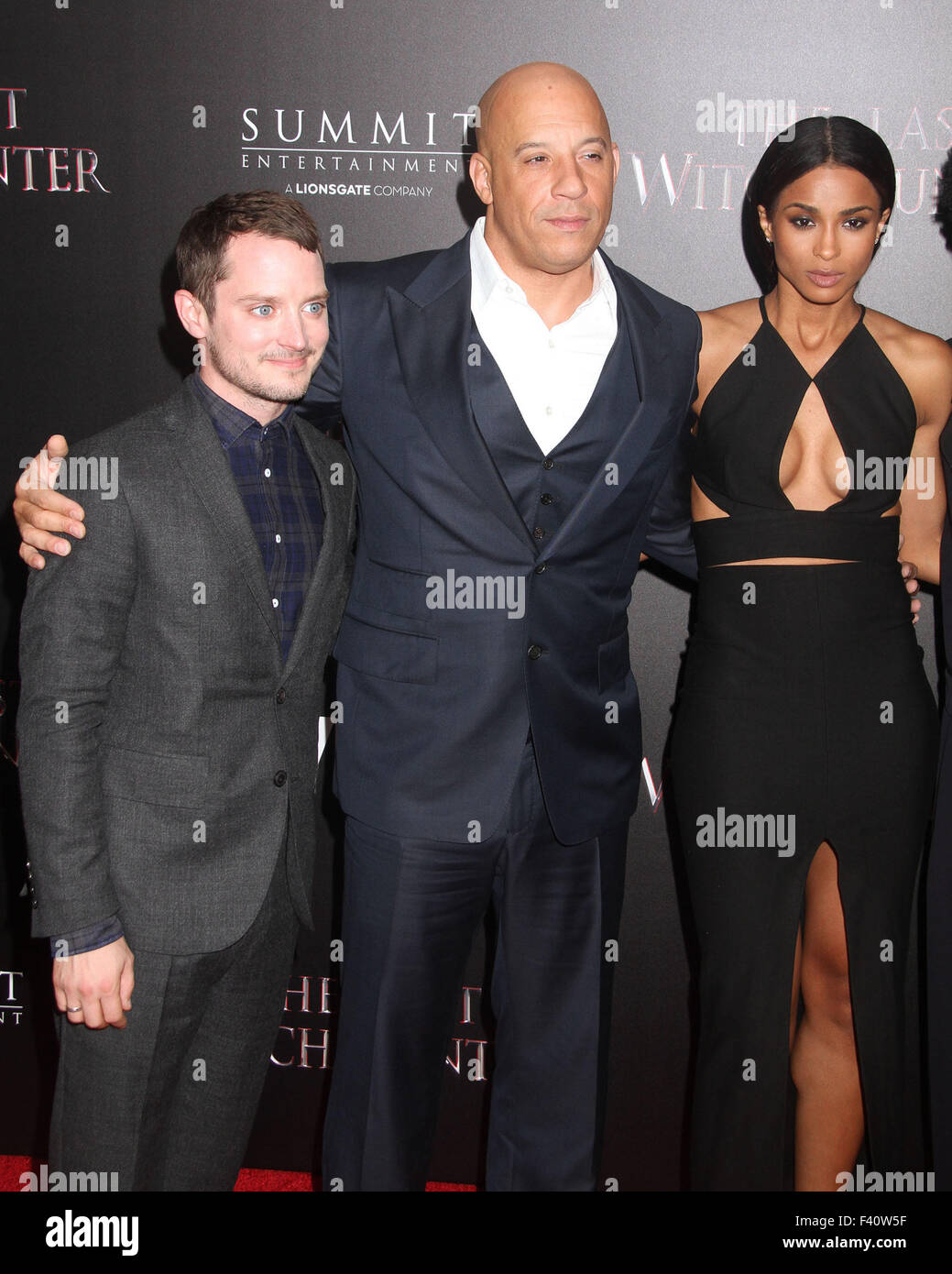 New York, USA. 13th Oct, 2015. Actors ELIJAH WOOD, VIN DIESEL and CIARA ...