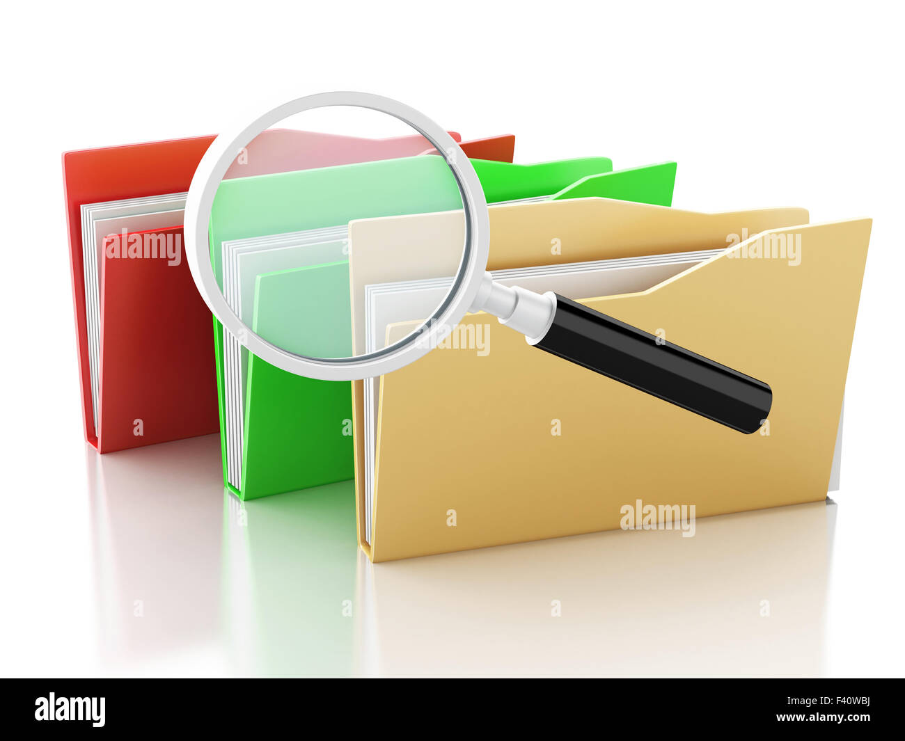3d magnifying glass and computer files Stock Photo - Alamy