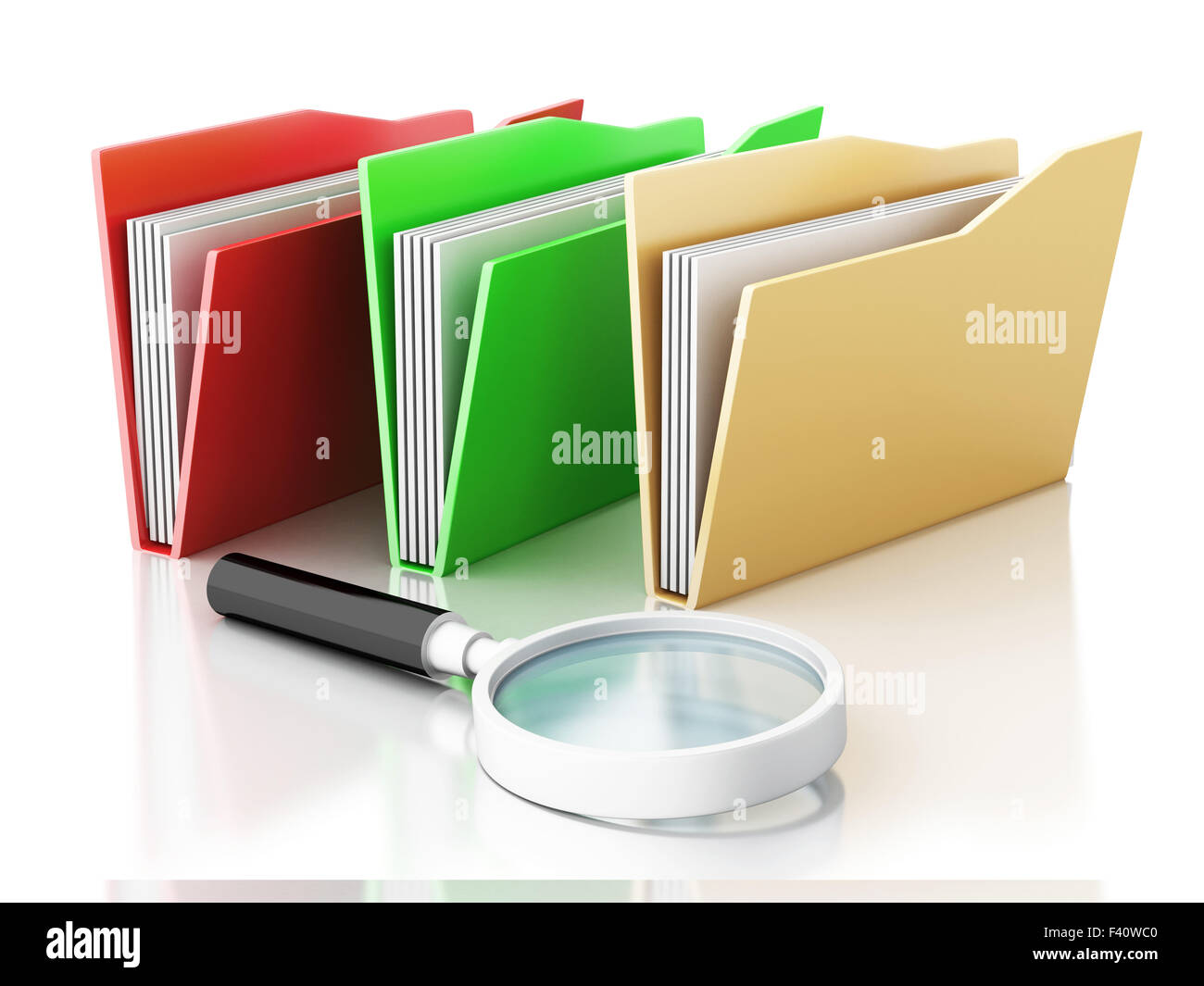 3d magnifying glass and computer files Stock Photo - Alamy