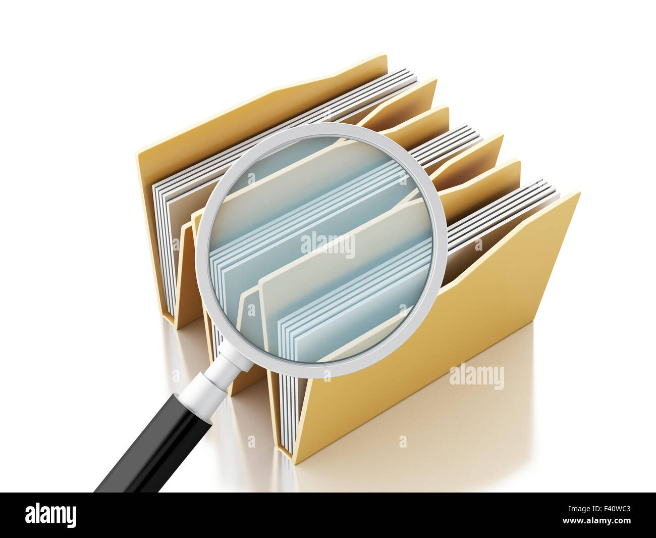3d magnifying glass and computer files Stock Photo - Alamy