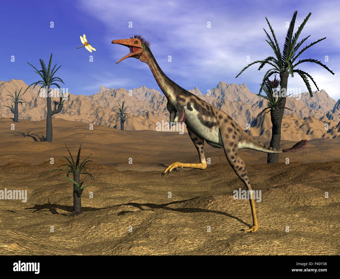 Mononykus dinosaur hunting - 3D render Stock Photo - Alamy