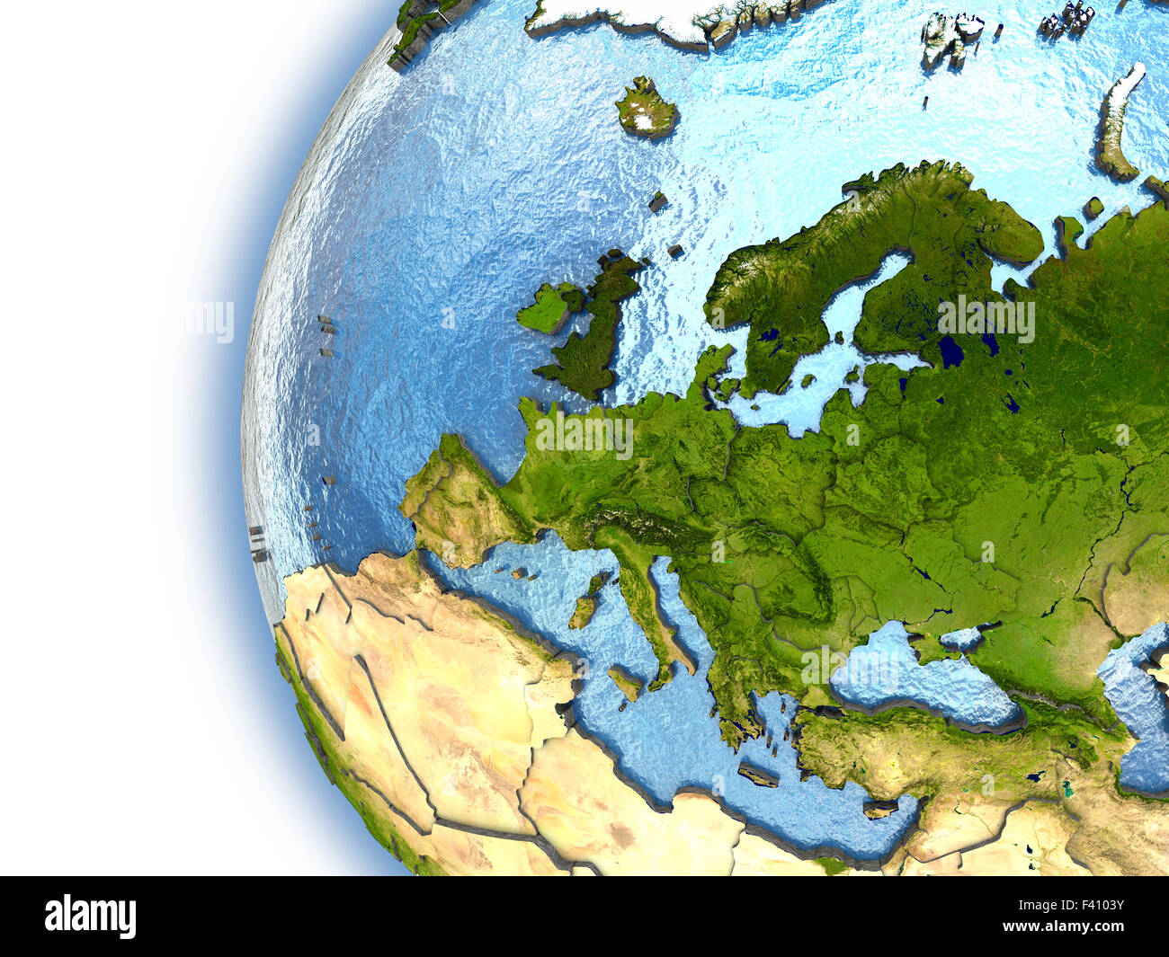 Planet Earth with embossed continents and country borders. Europe ...