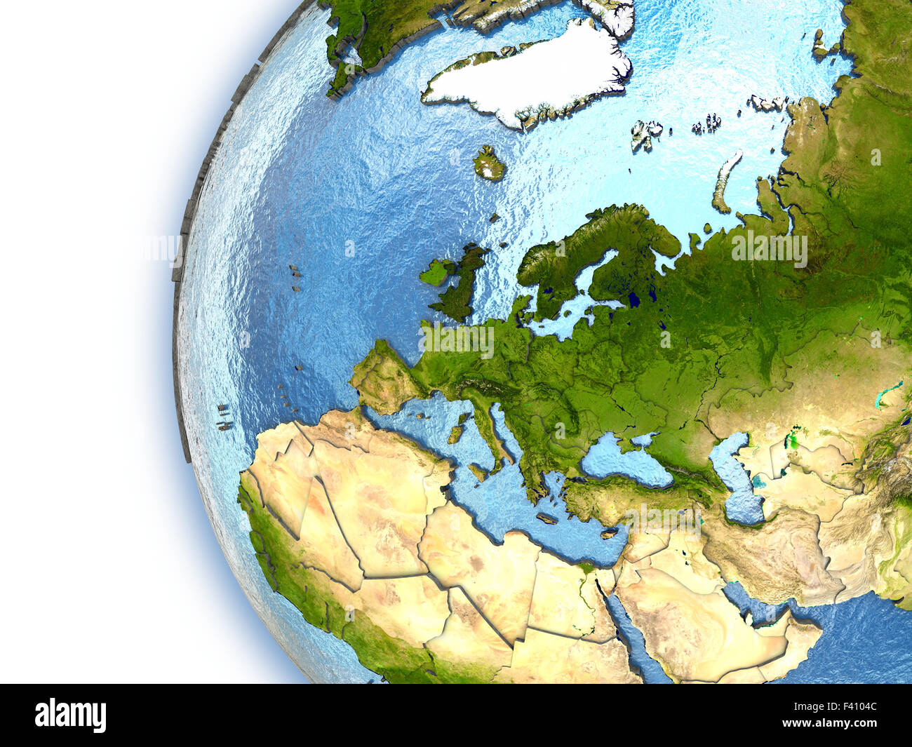 Planet Earth with embossed continents and country borders. Europe ...