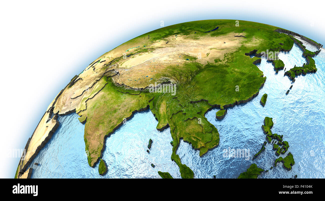 southeast Asia on planet Earth with embossed continents and country ...