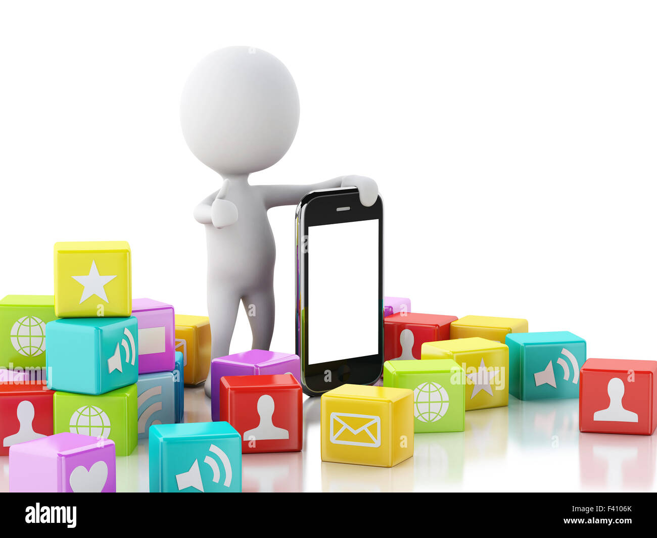 3d people with mobile phone and app icons Stock Photo - Alamy