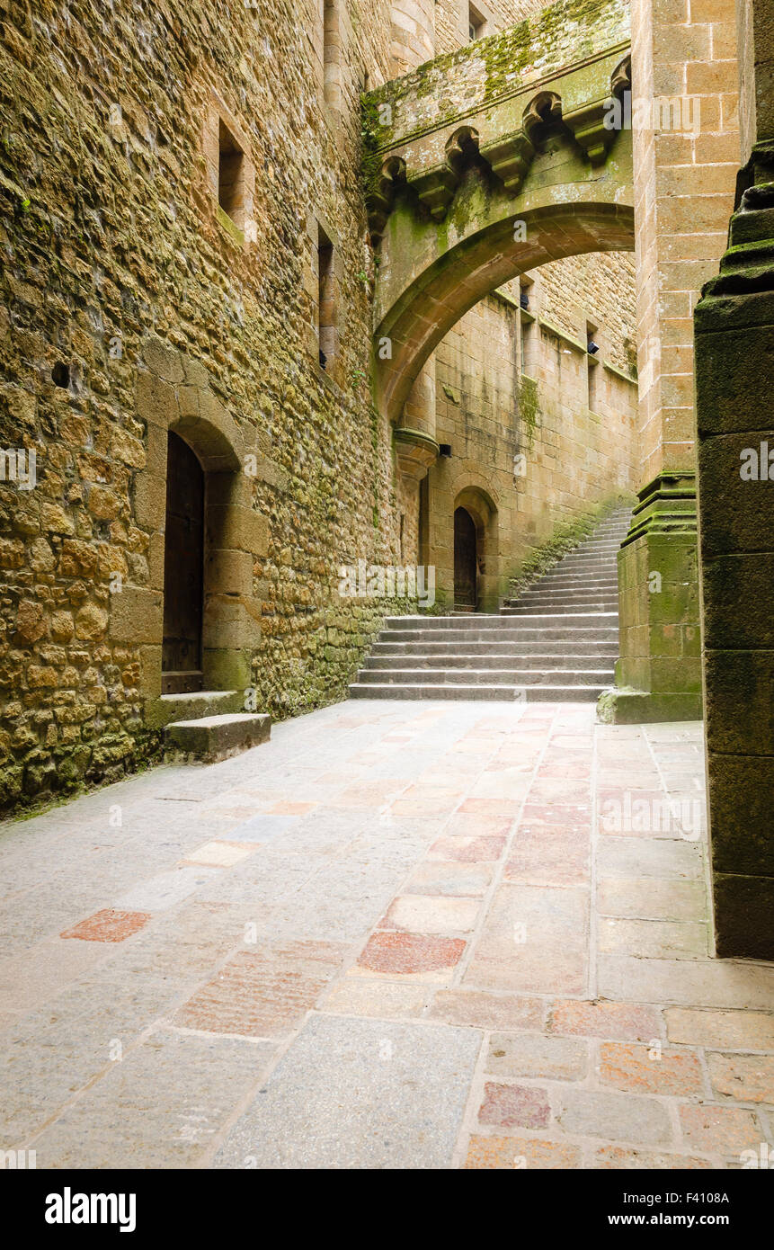 Stairs and interior walkway, Mont Saint-Michel monastery, Normandy ...