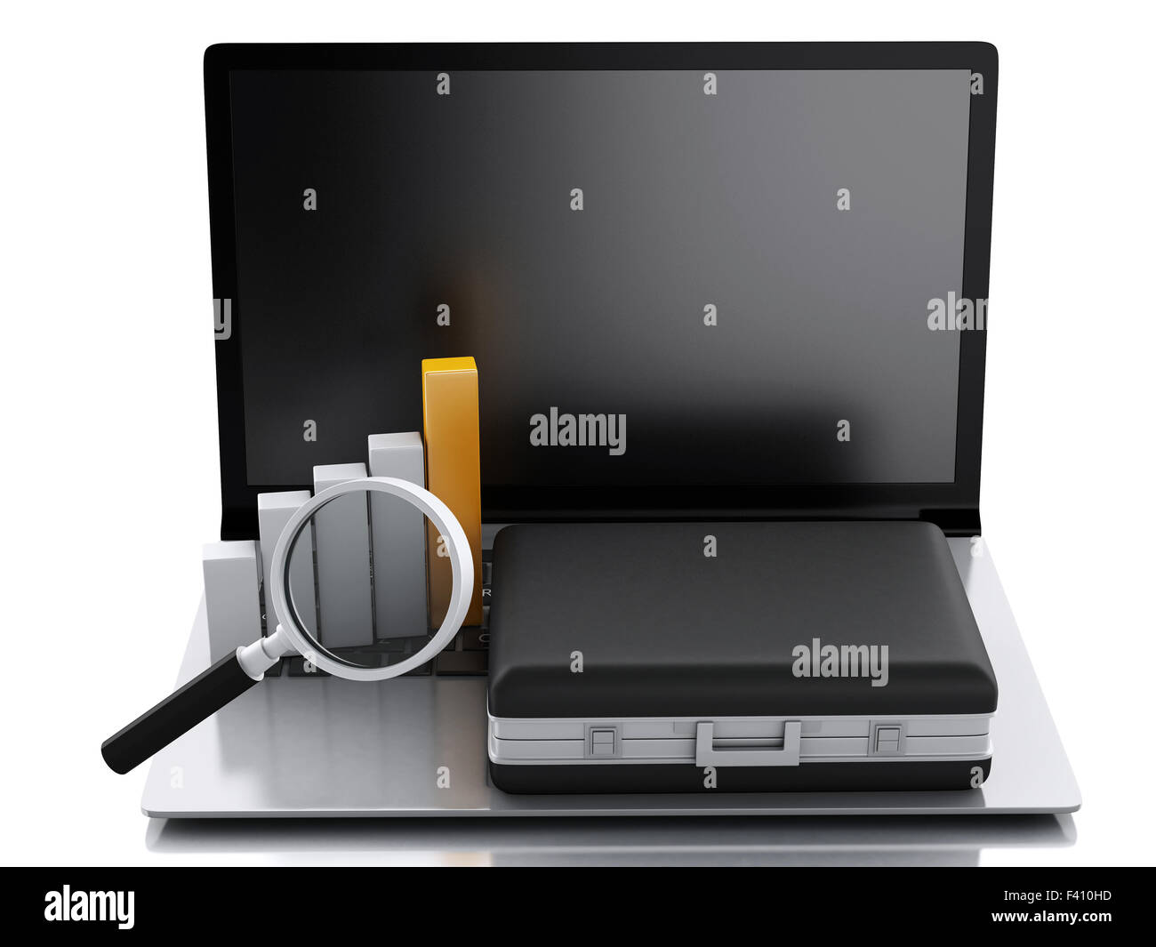 3d Briefcase, statistic graph and laptop pc Stock Photo - Alamy