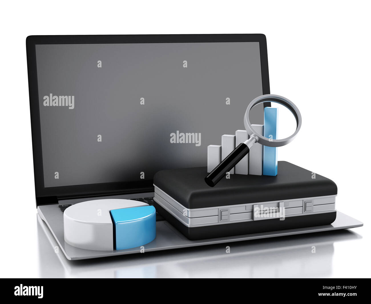 3d Briefcase, statistic graph and laptop pc Stock Photo - Alamy