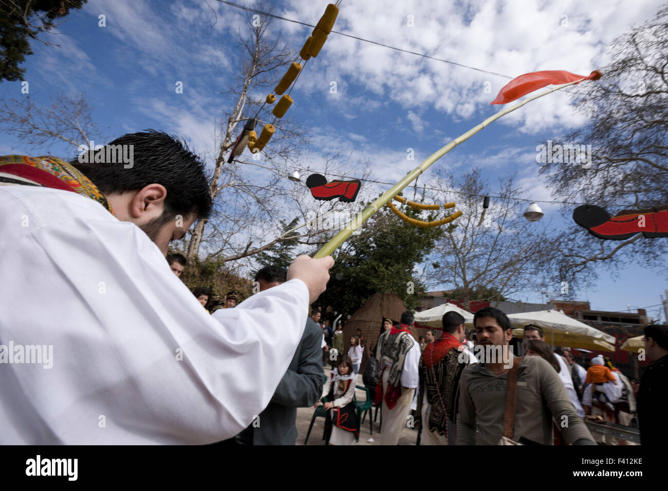 Greek Vlach waves a banderole in the air while dancing. Vlach wedding ...