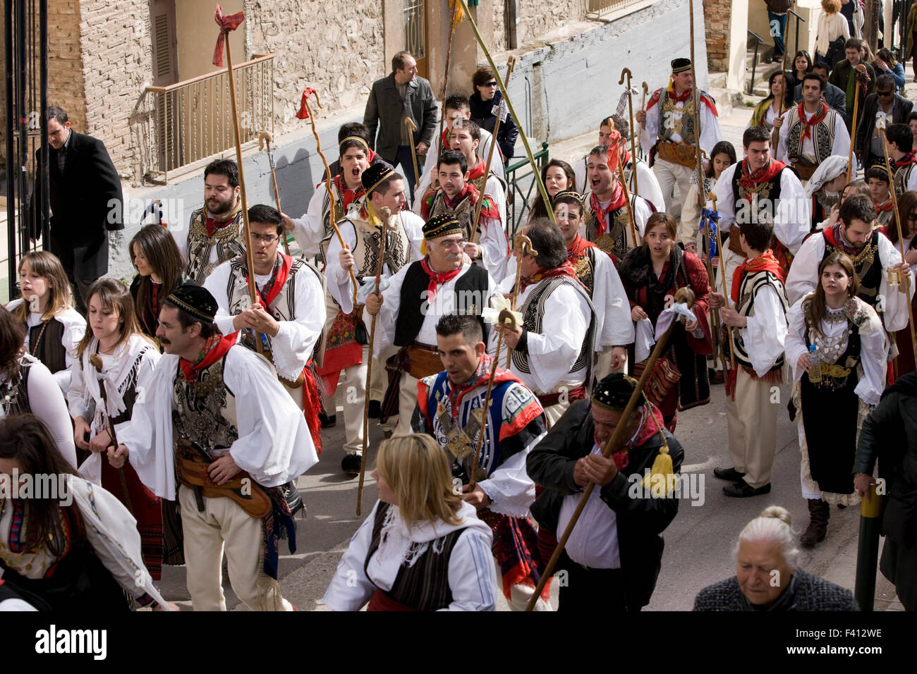 Group of Greek vlach wedding dancers, shams and captains, on their way ...