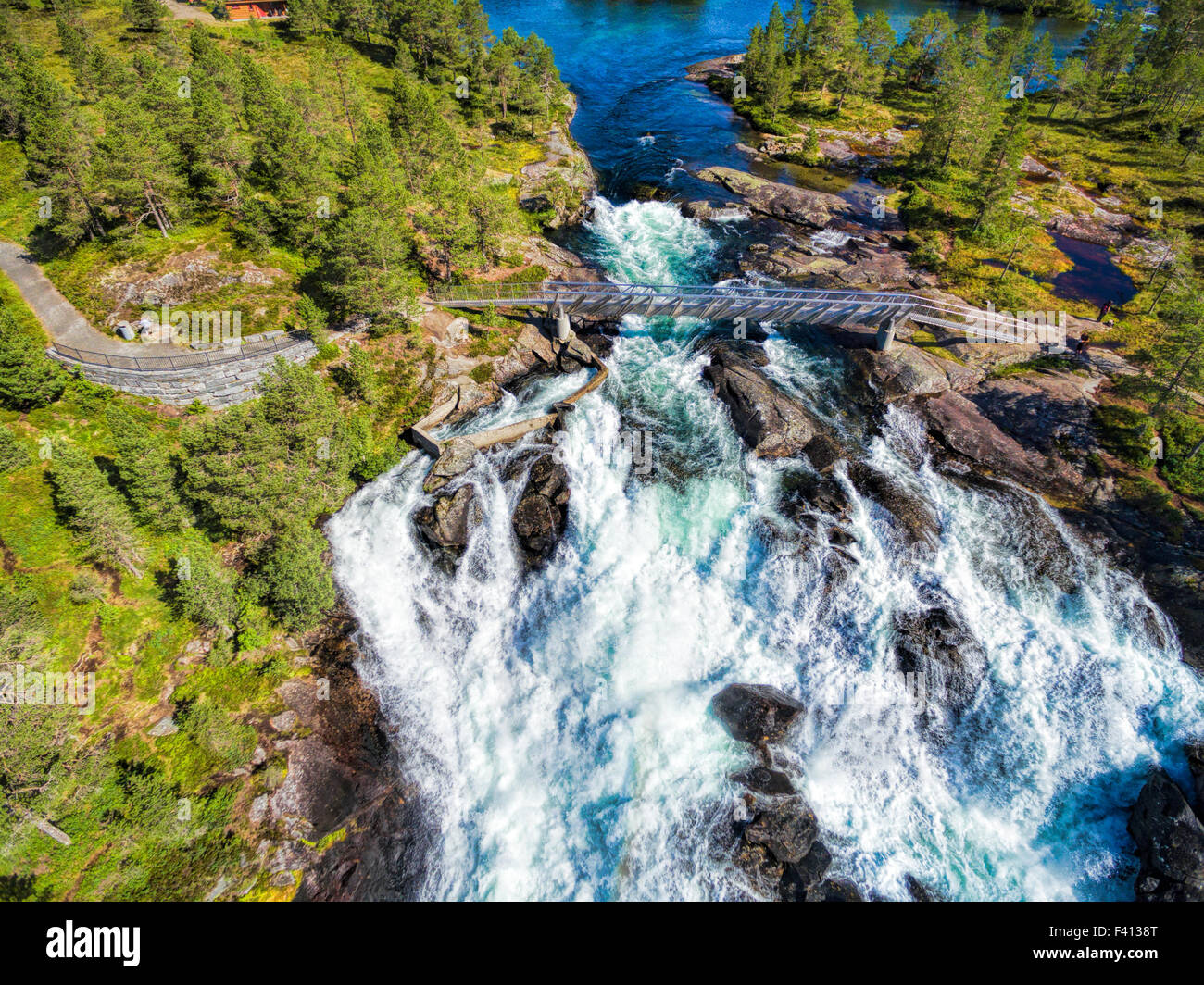Aerial view of popular norwegian waterfalls Likholefossen Stock Photo ...