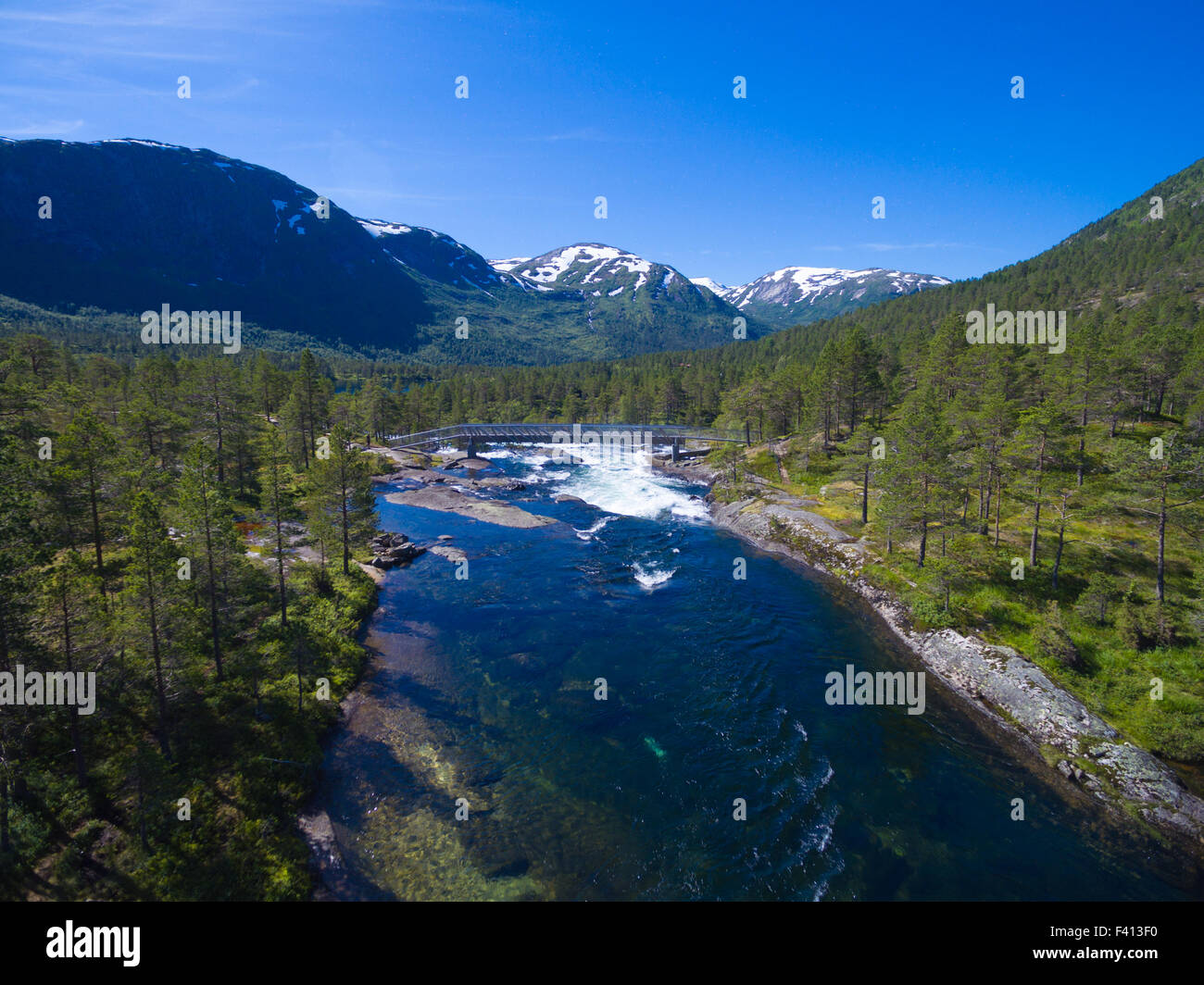 River leading to popular norwegian waterfalls Likholefossen seen from ...