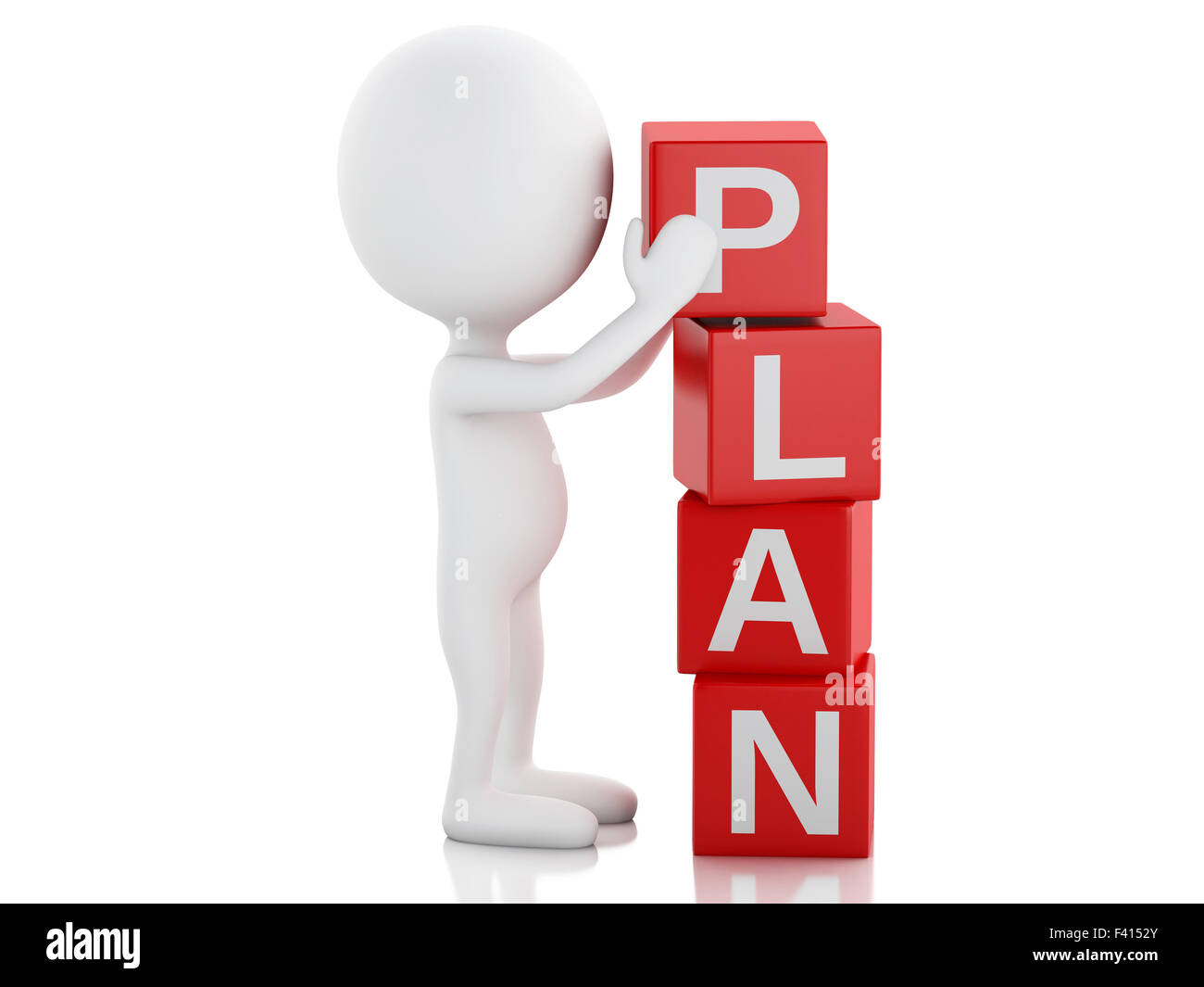 3d white people with cubes with word plan Stock Photo - Alamy