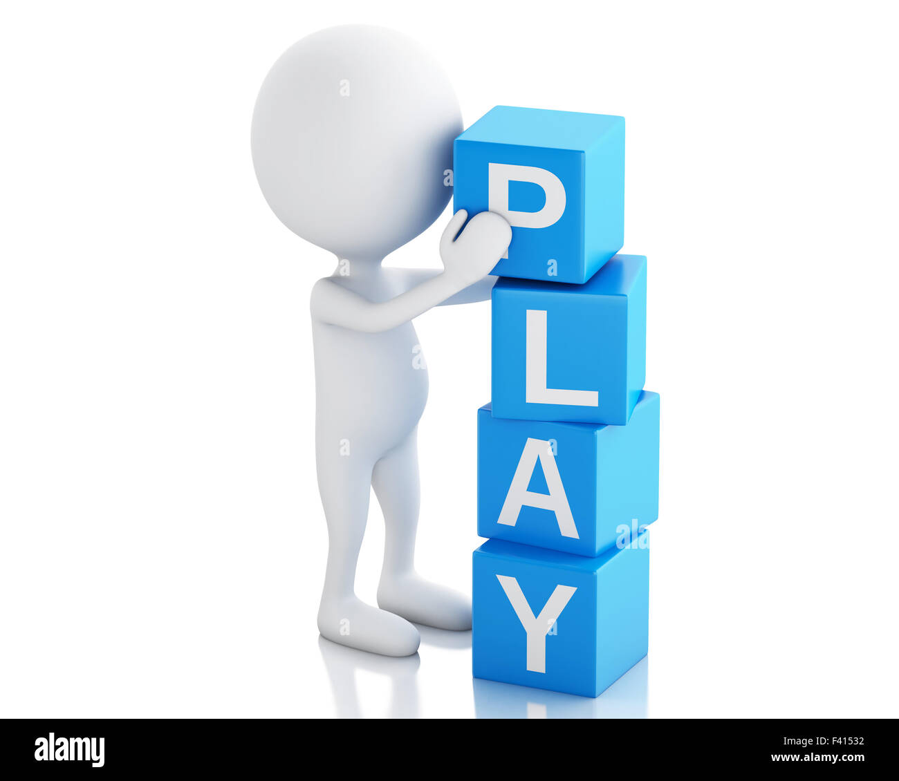 3d white people with cubes with word play Stock Photo - Alamy