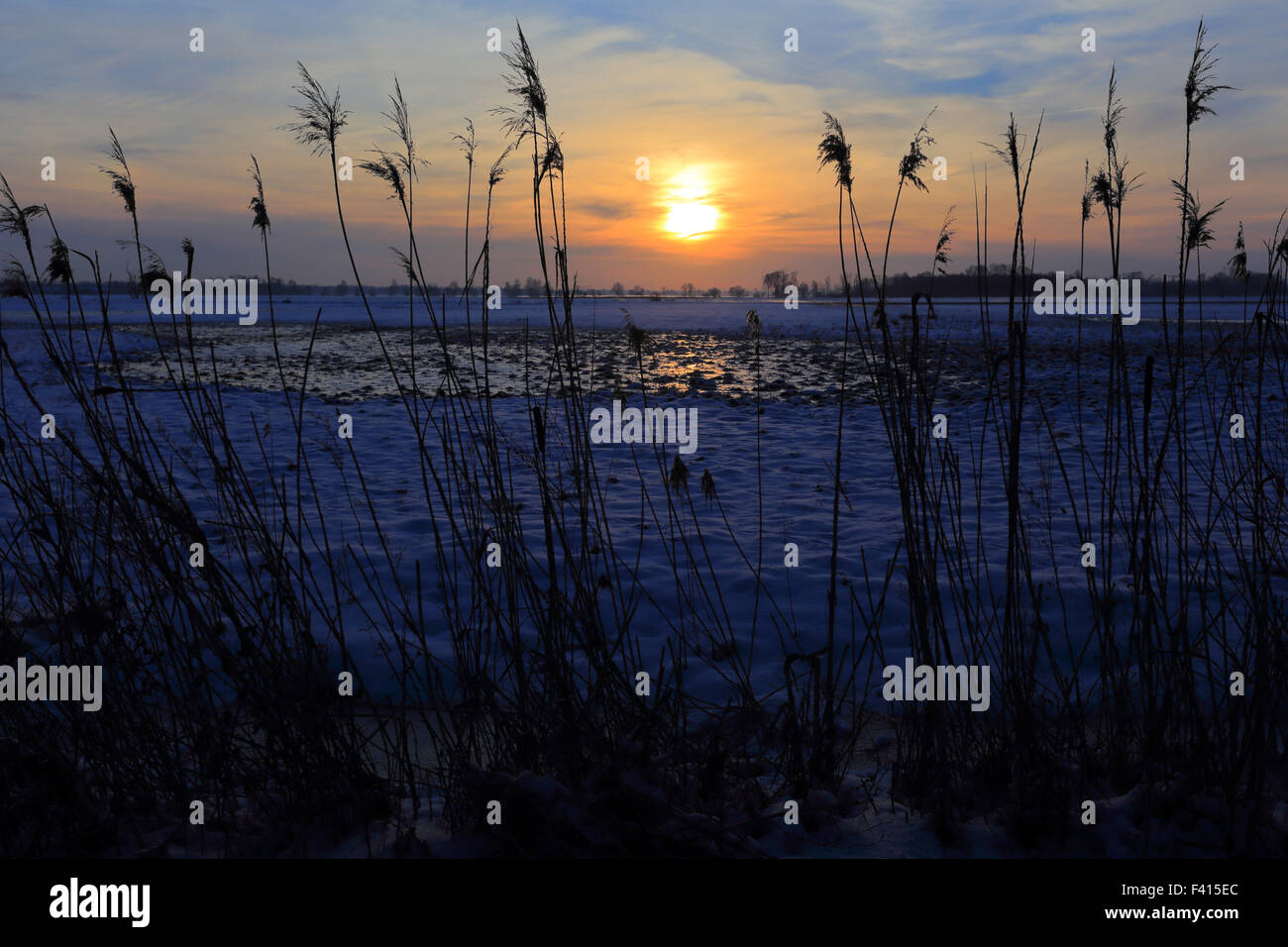 Bavarian winter landscape at sunset Stock Photo - Alamy