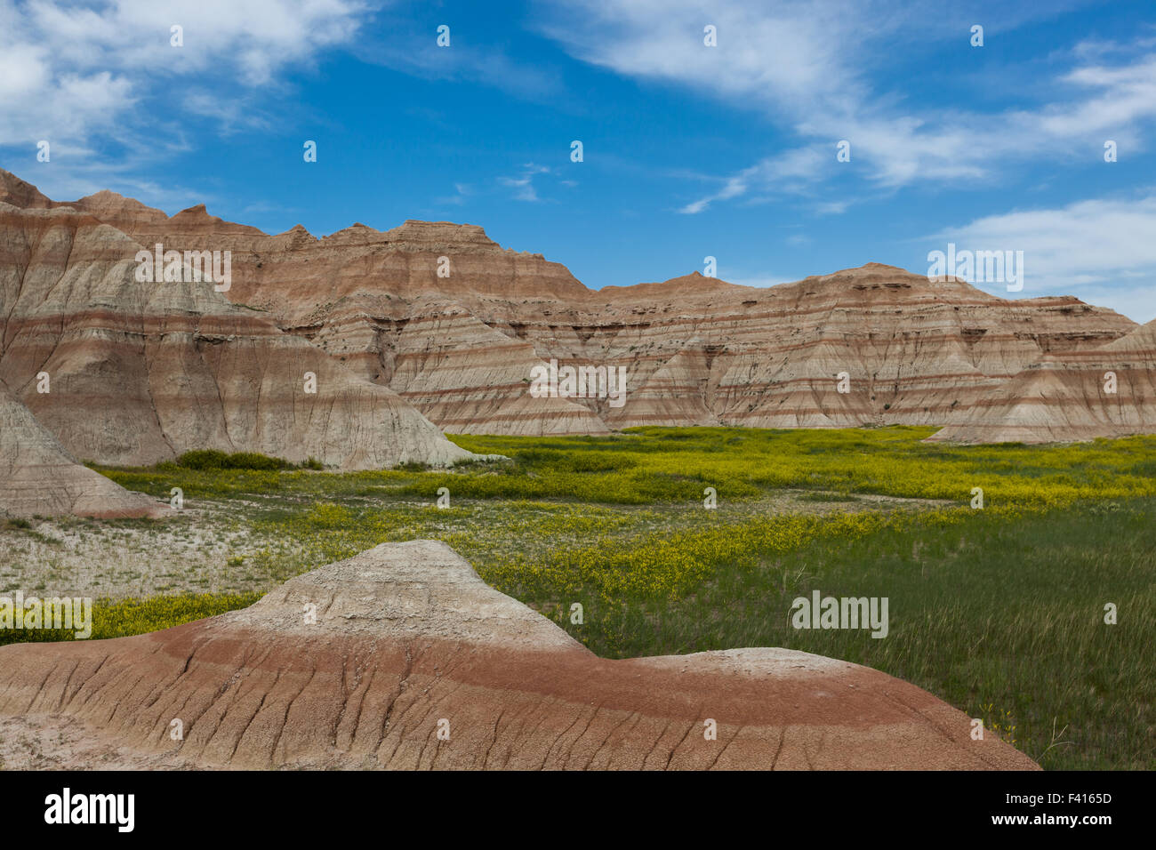 Dramatic mountain formations carved out by erosion showing layers of ...
