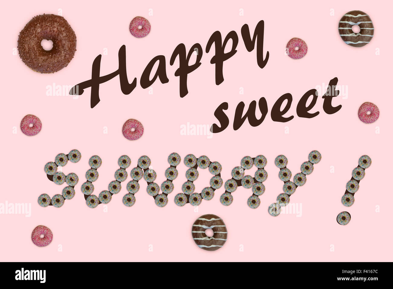 Happy sweet Sunday, illustration with donuts. For background, banner ...
