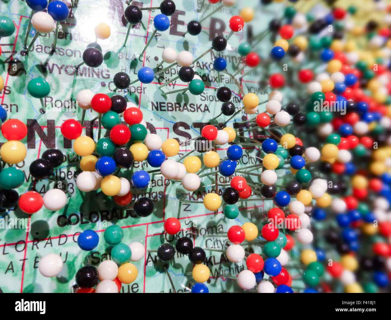 many pins over cities on a map Stock Photo - Alamy