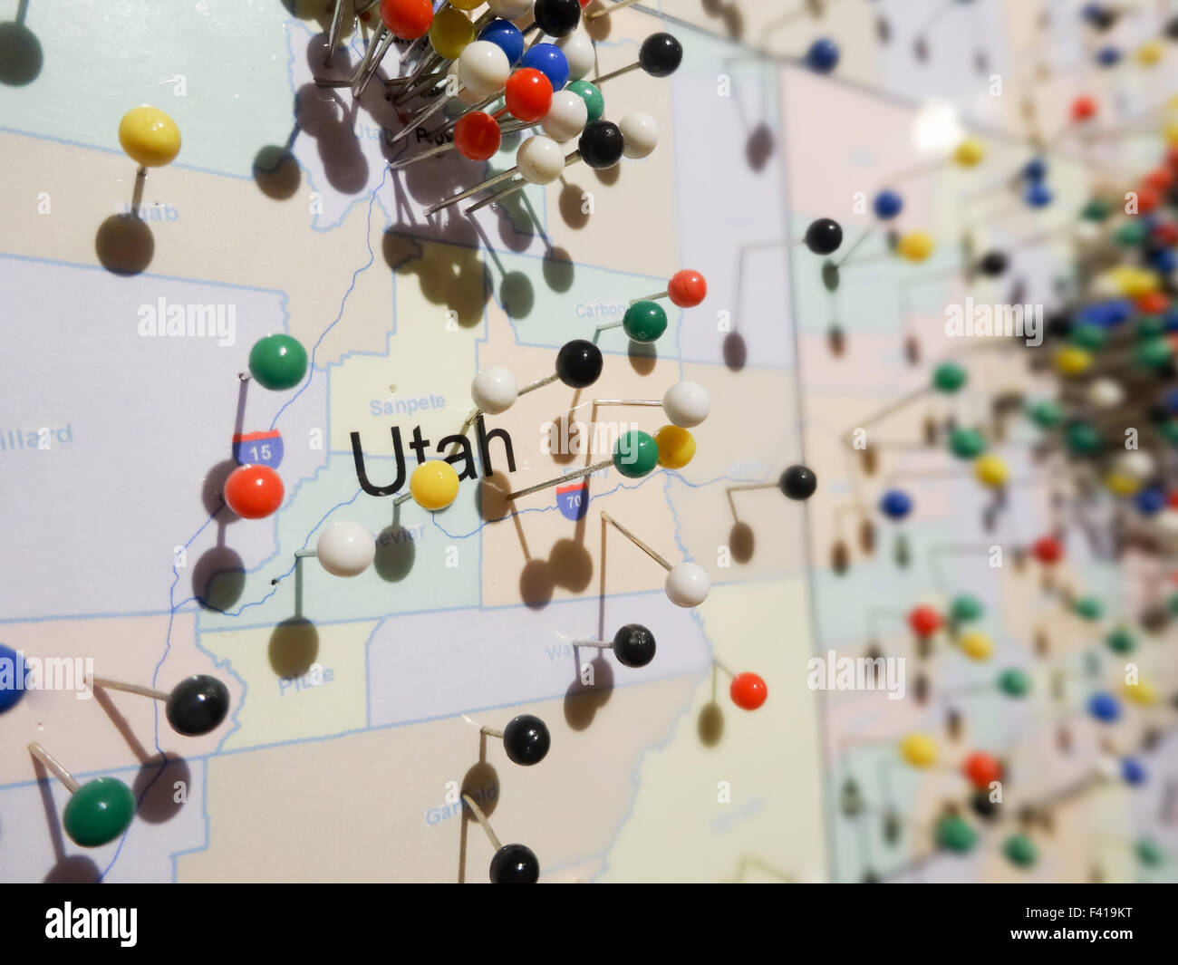 utah state pins on a map Stock Photo - Alamy
