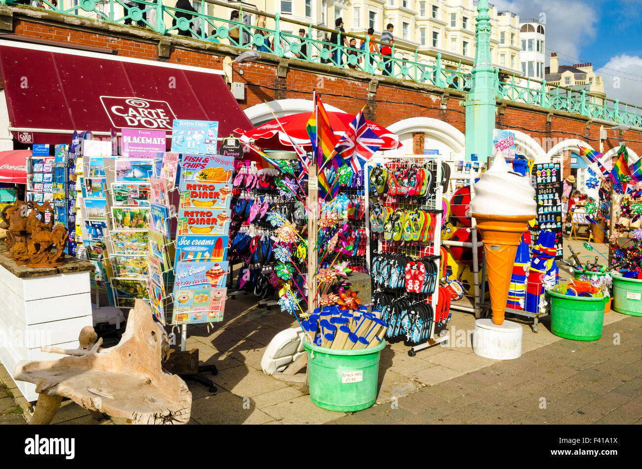 A seaside shop overlooking the beach at Brighton, East Sussex, England ...