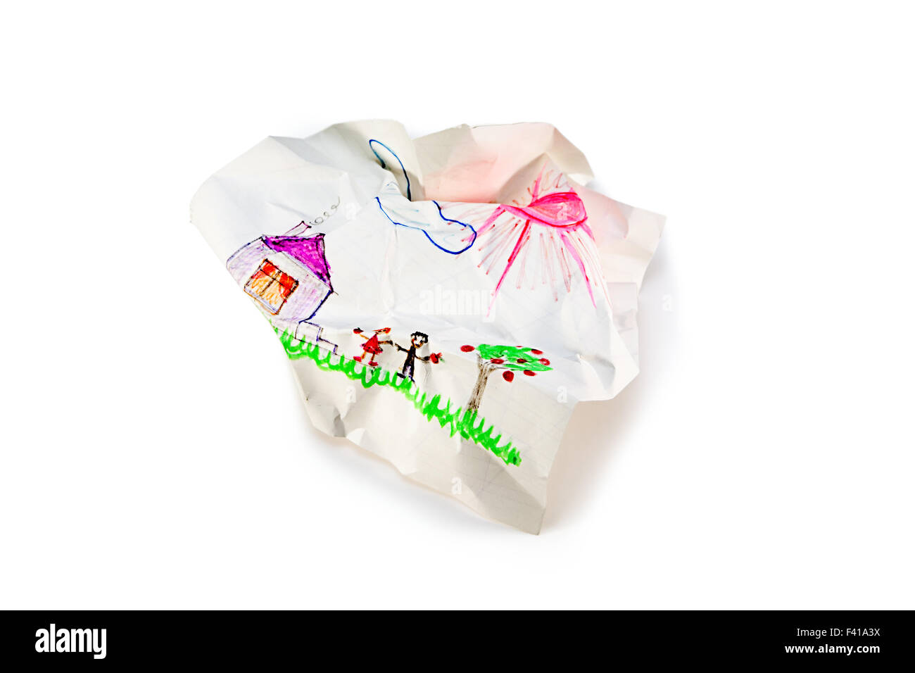 Crumpled child's picture on white Stock Photo - Alamy
