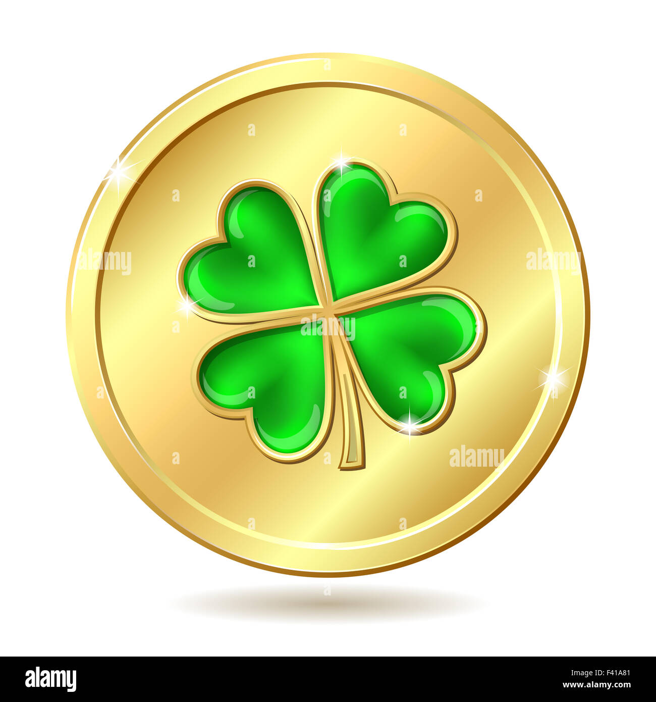 Golden coin with clover Stock Photo - Alamy