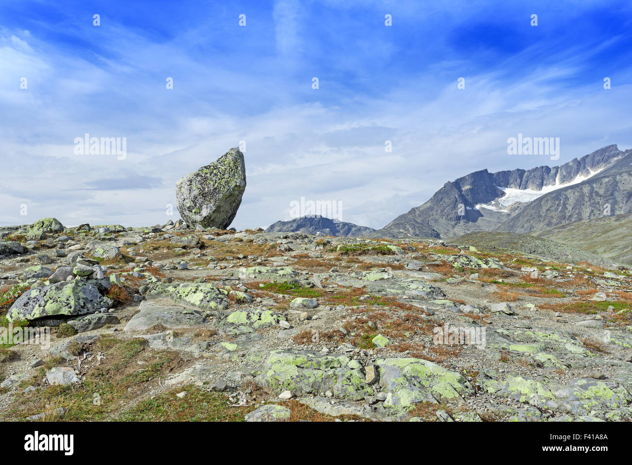 Lone standing rock at Besseggen Ridge Stock Photo - Alamy