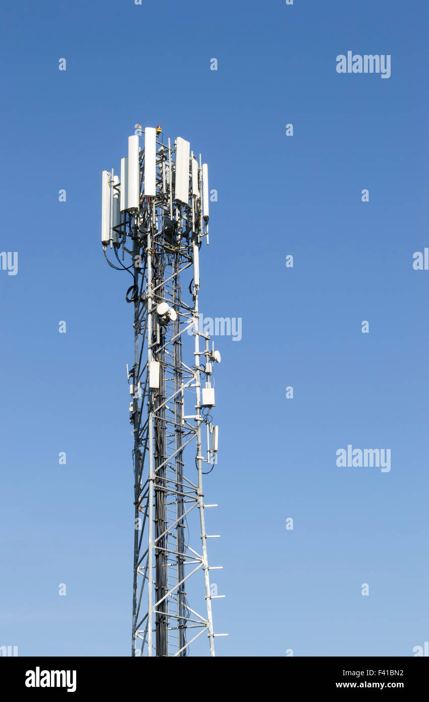 Metallic pole with mobile phone network antennas and electronic ...