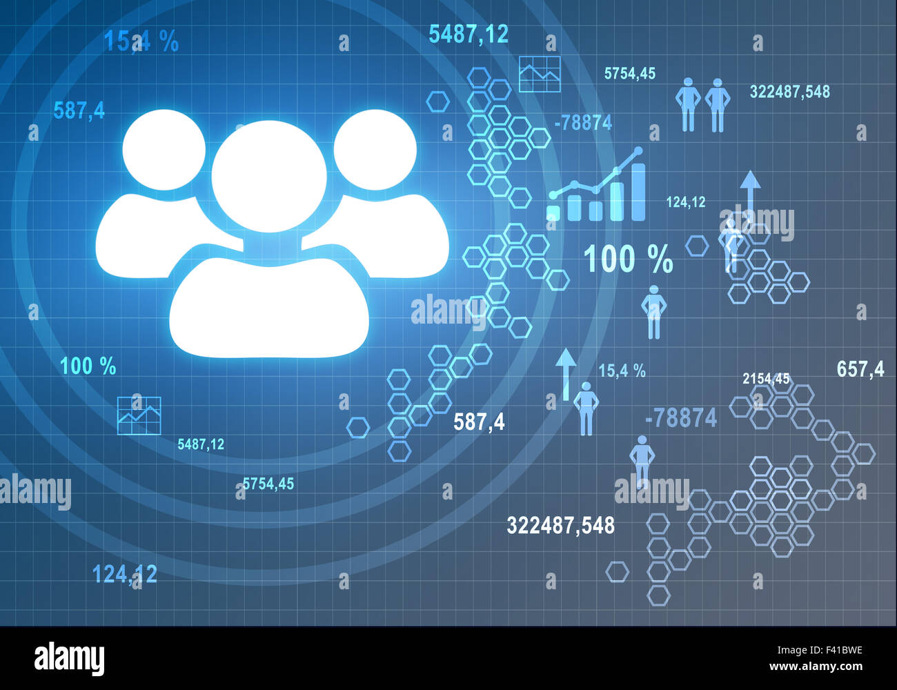 Abstract background with team and icon people in center of circle Stock ...