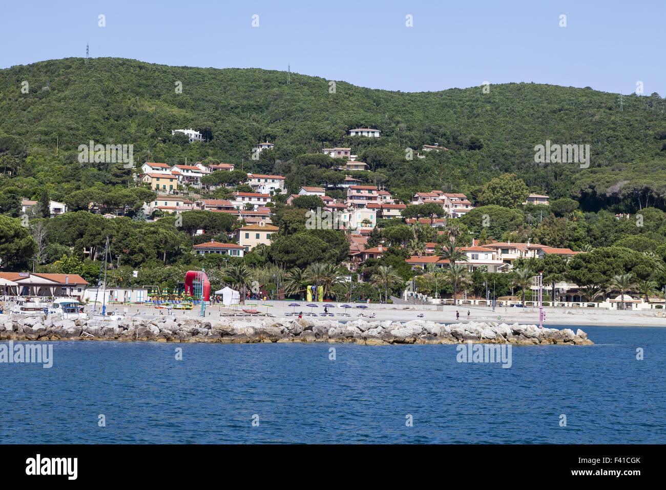 View to Cavo with beach, Elba Island, Italy Stock Photo - Alamy