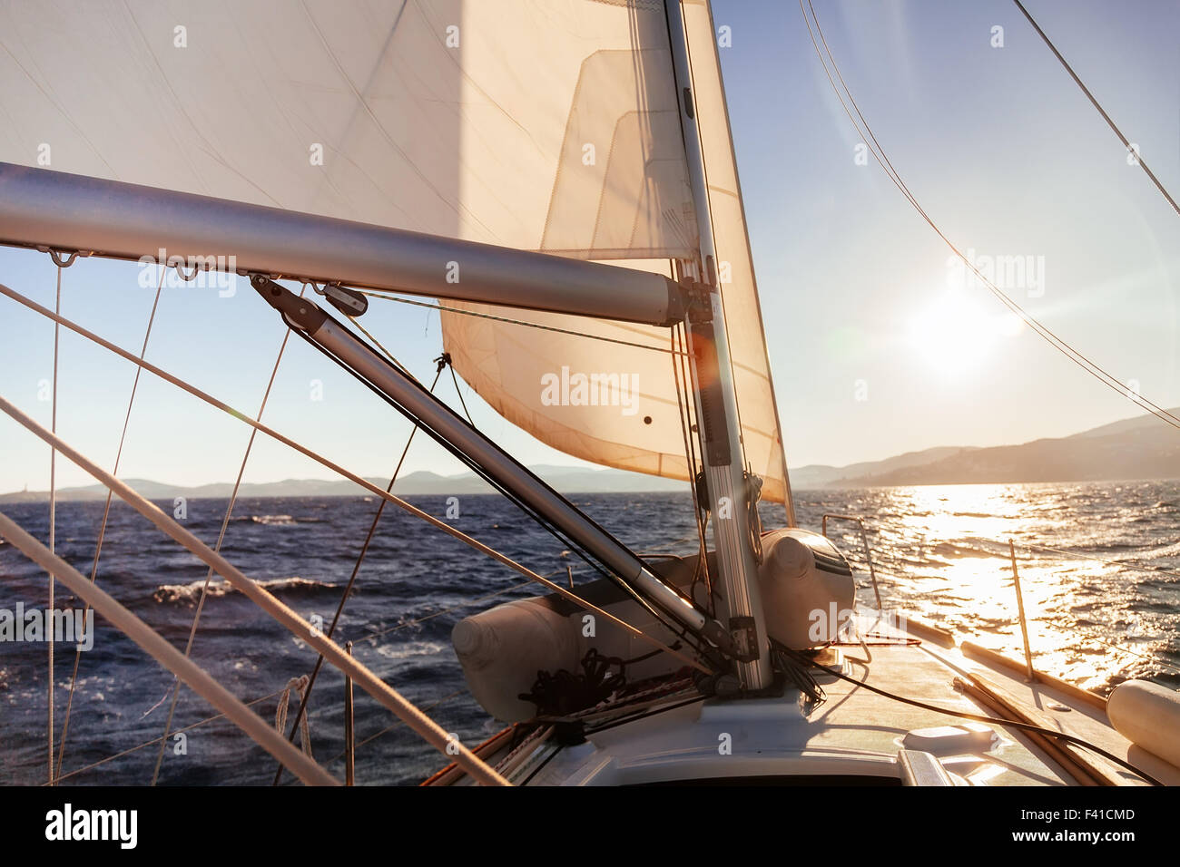 Sailing boat wide angle view in the sea Stock Photo - Alamy