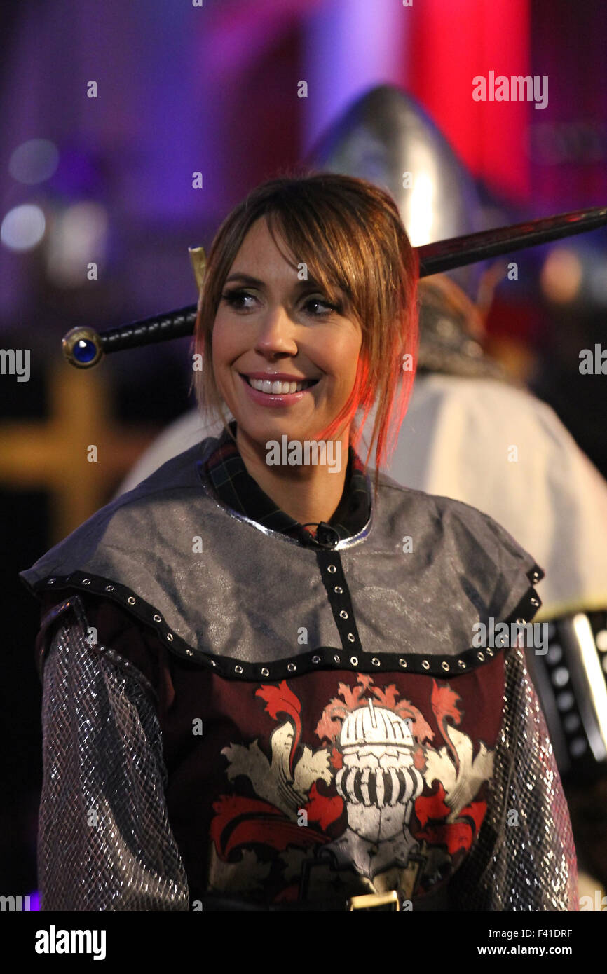 Chris Evans and Alex Jones filming scenes outside the BBC building for ...