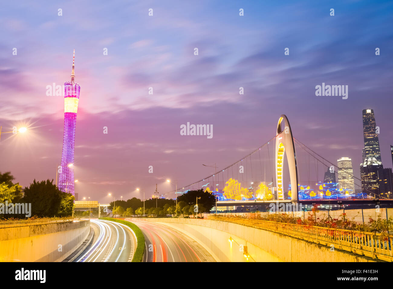 beautiful guangzhou skyline in nightfall Stock Photo - Alamy