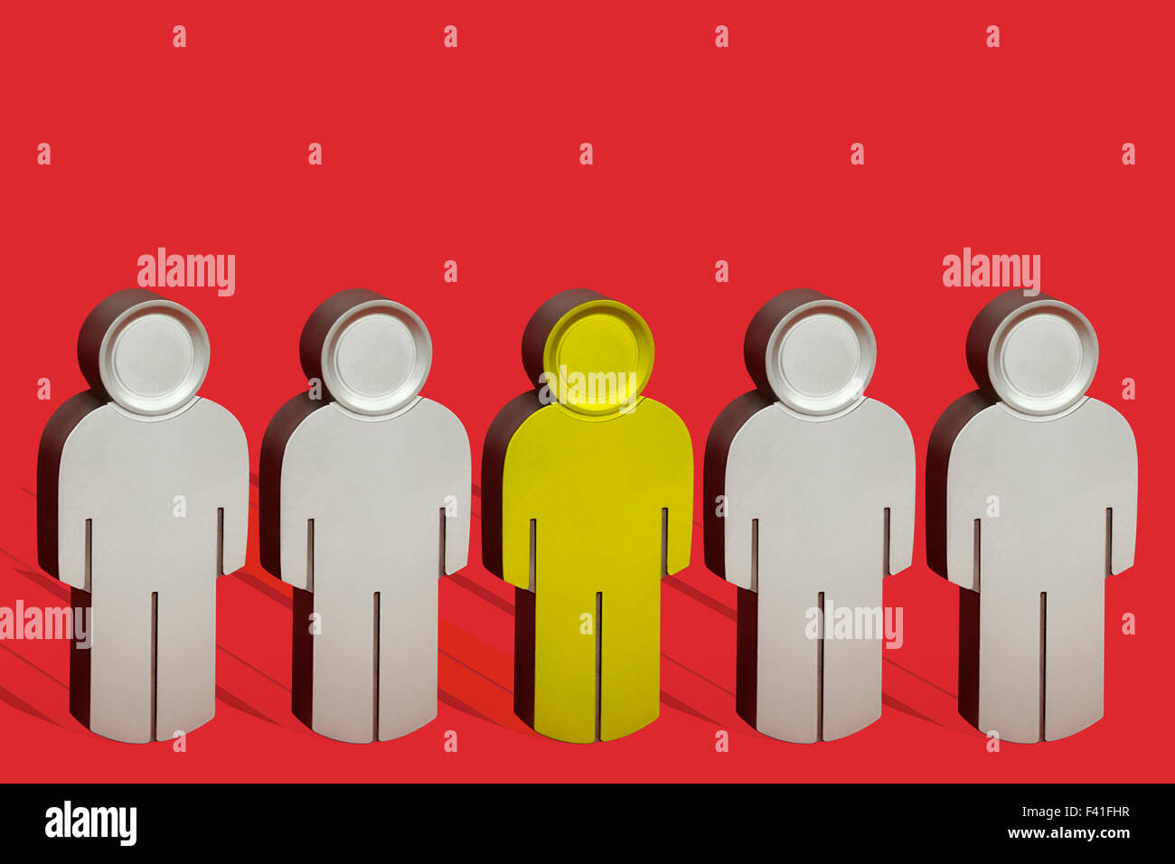 Business Concept metal 3D people standing in a Line with One person ...