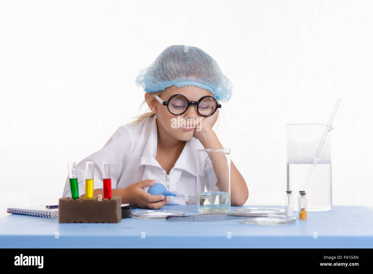 The girl fell asleep in laboratory Stock Photo - Alamy
